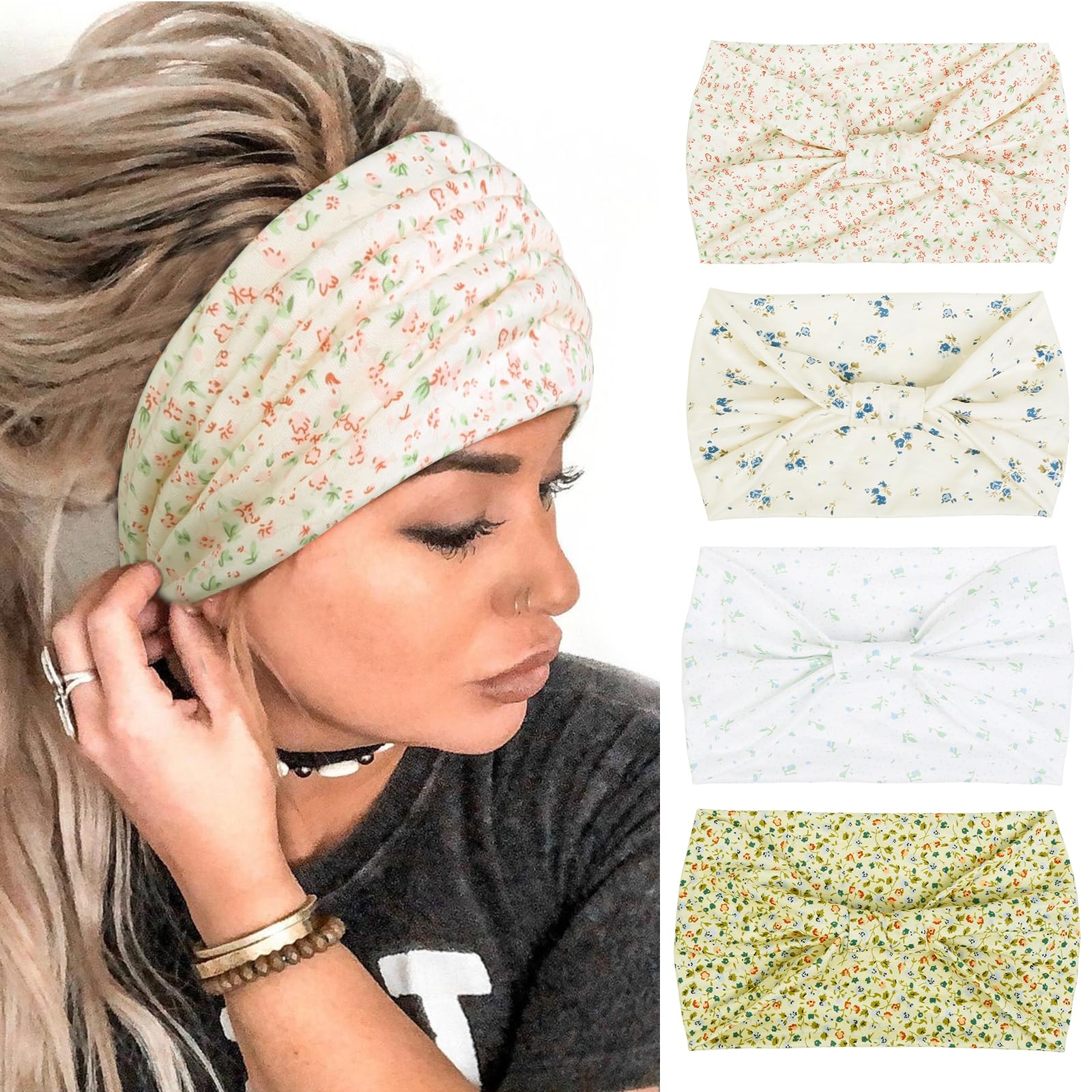 Amazon.com : 4 Packs Wide Headbands for Women Knotted Non Slip Fashion ...
