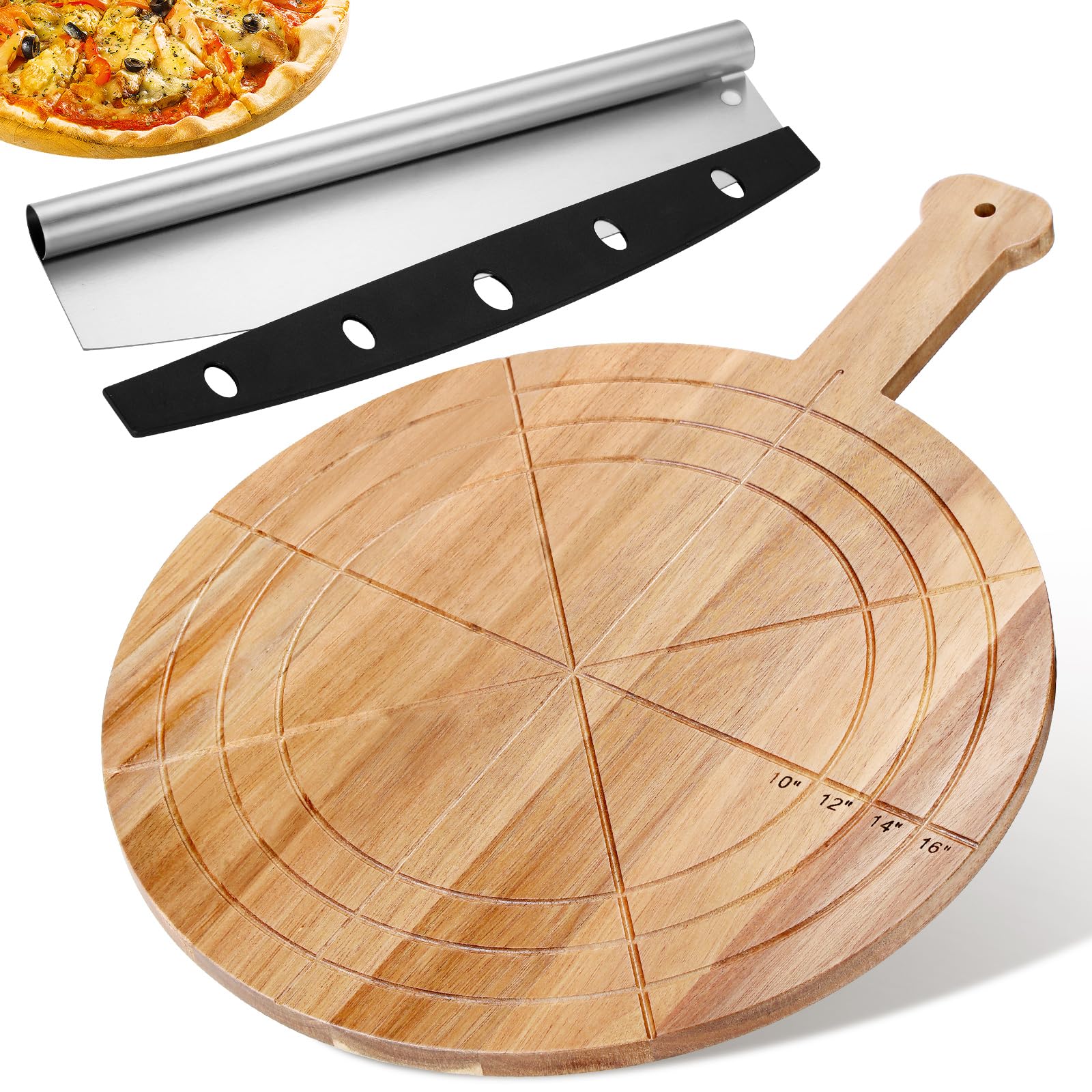 Amazon.com: Pickmesh Pizza Cutter and Round Serving Board Gift Set 16 ...