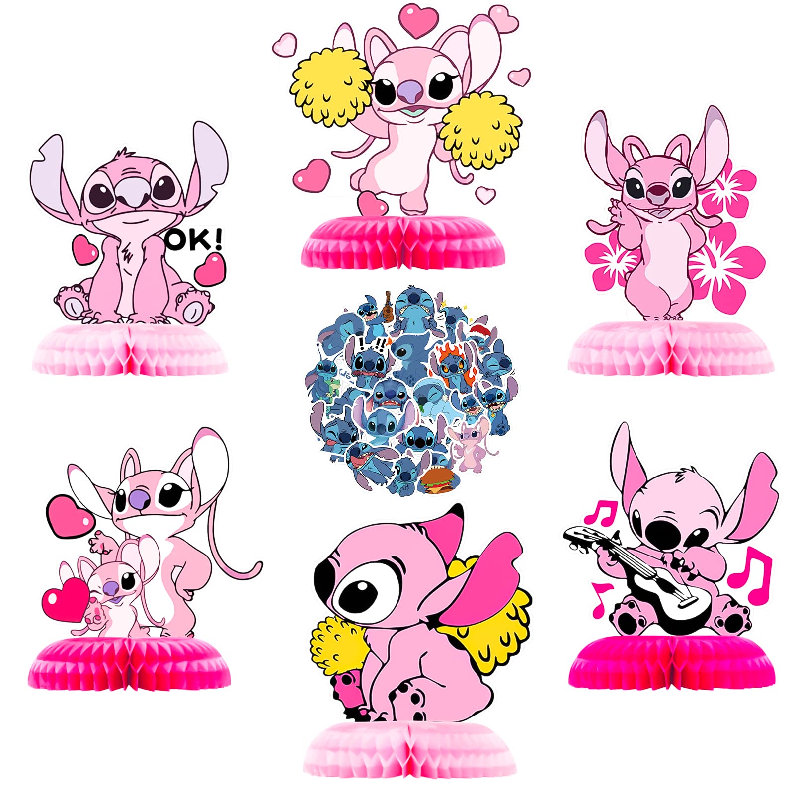 Buy 6pcs Lilo and Stitch Honeycomb Centerpieces, Cute Pink Stitch Table ...