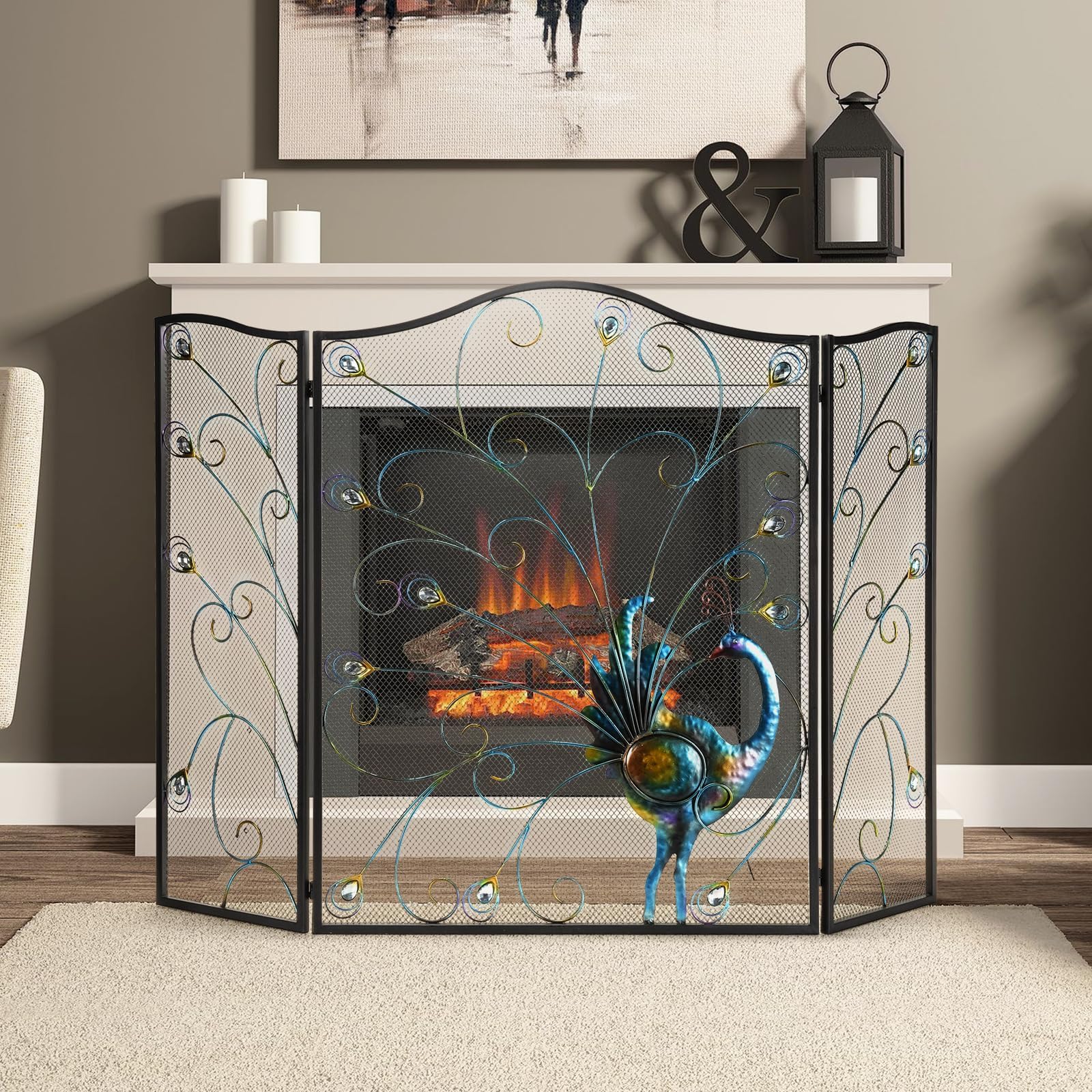 Amazon.com: Deco 79 Eclectic Metal Fireplace Screen, 48"L x 1"W x 32"H ...