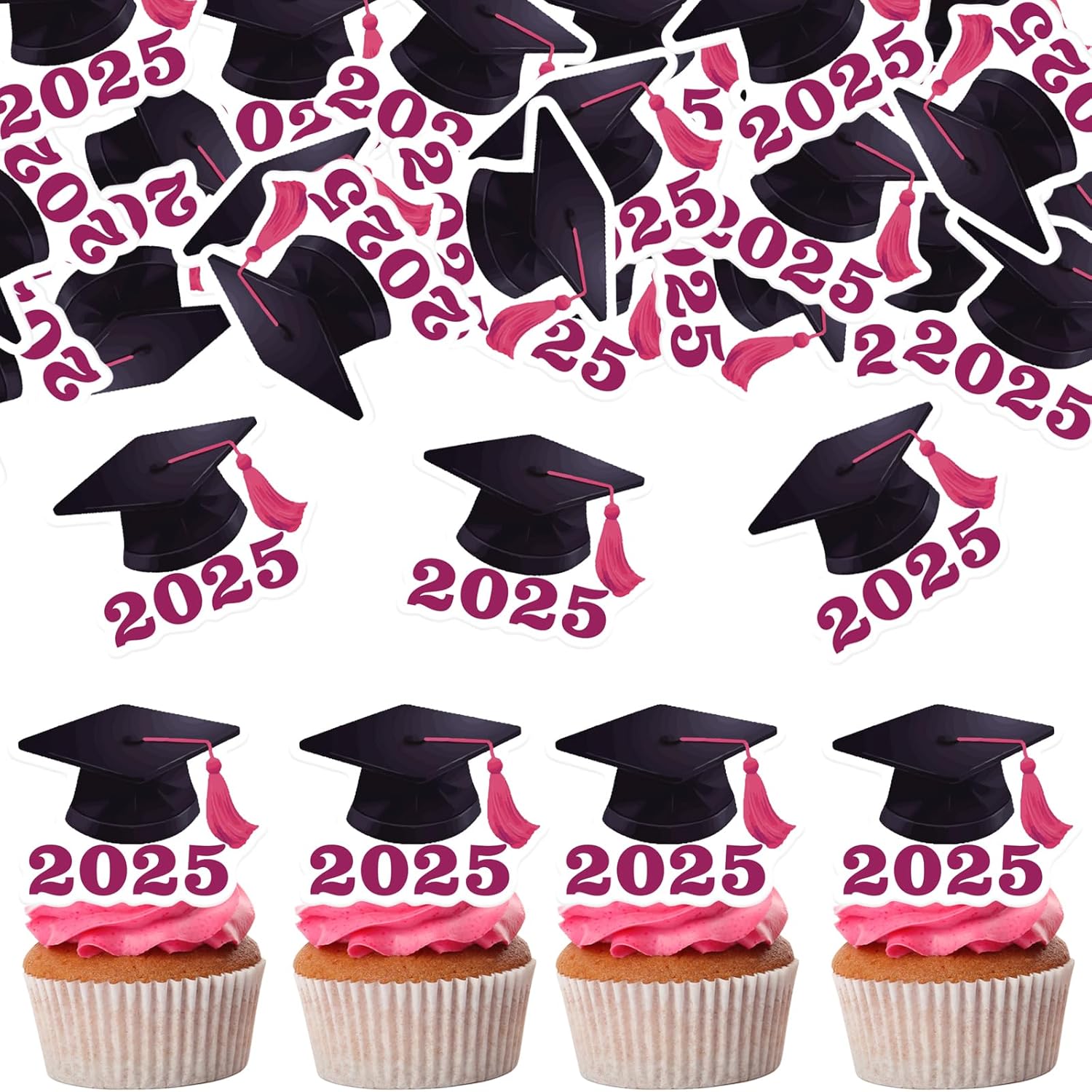 Amazon.com: Fyeoxle 42pcs Edible Graduation Cap Cupcake Toppers Wafer ...