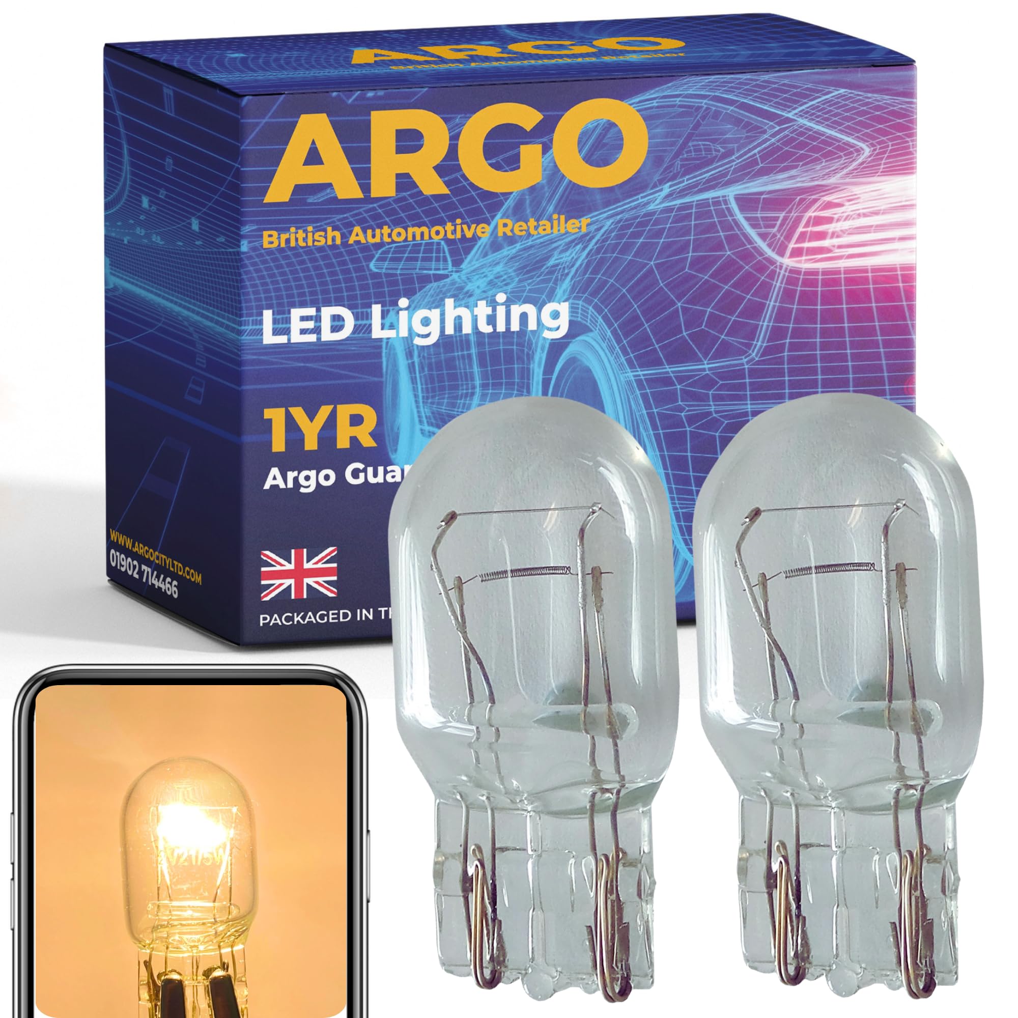 Argo W21/5w Bulb Halogen 12v DRL Daytime Running Lights W21w Bulb 7443 ...