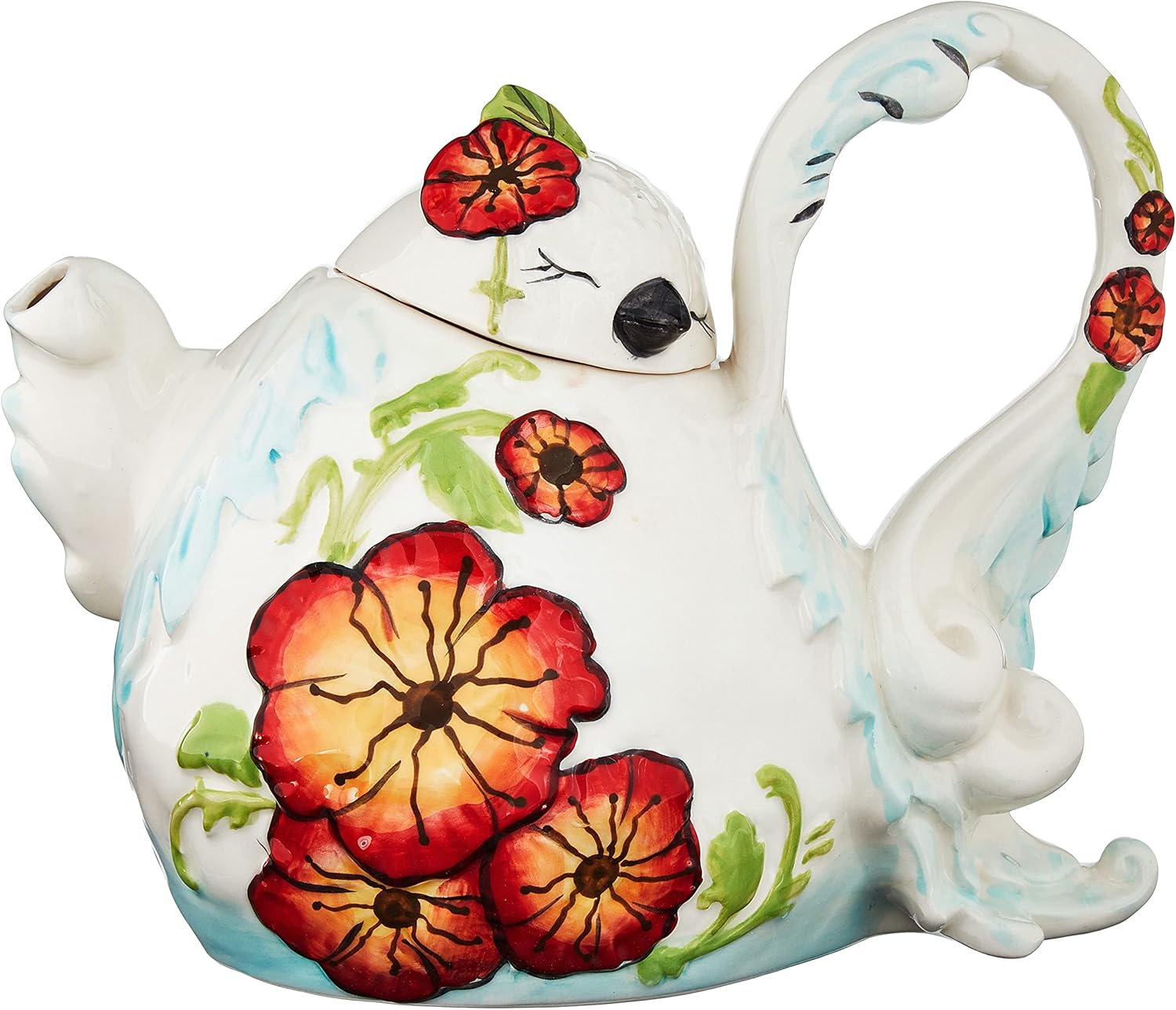 Amazon.com: Blue Sky Ceramic Pretty Poppy Bird Teapot, 9 x 8 x 7 ...