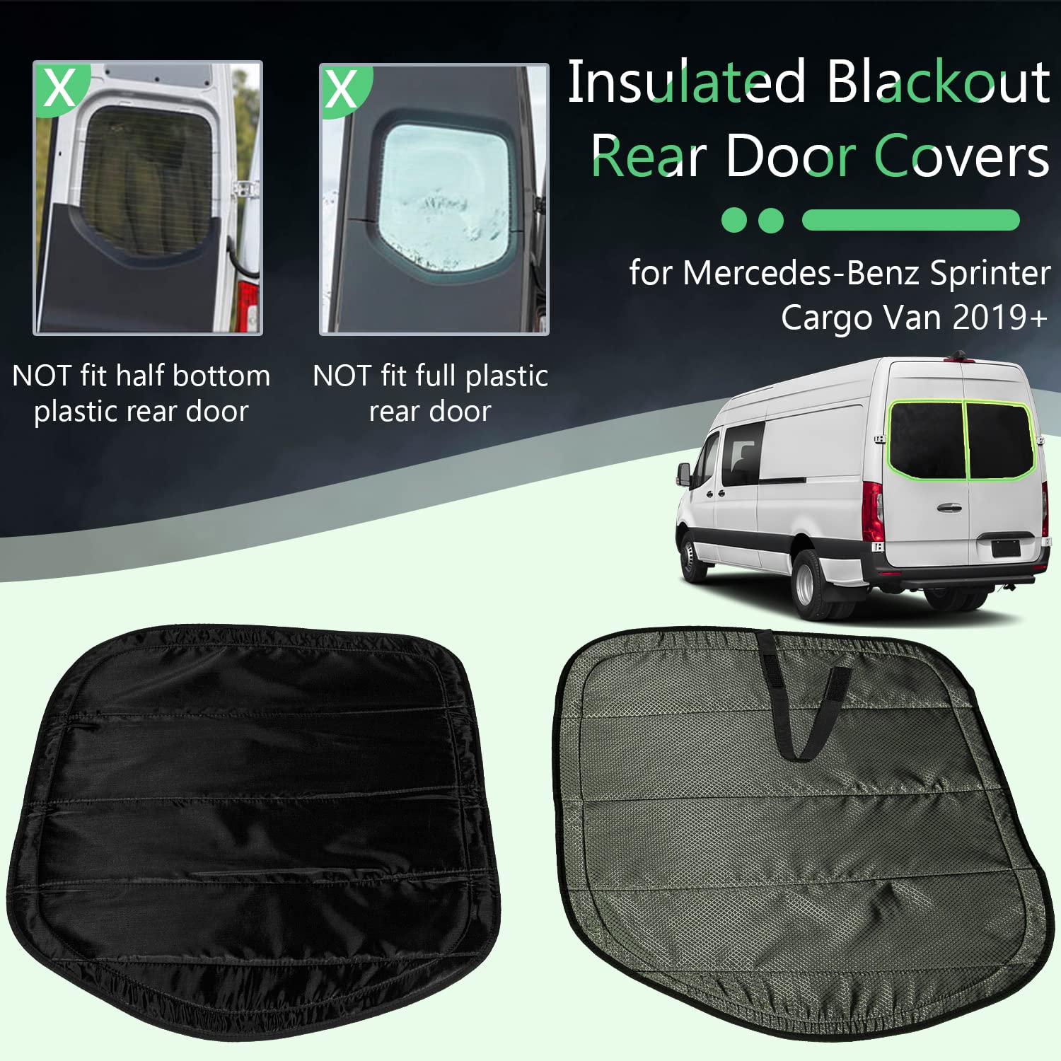 for Mercedes-Benz Sprinter Cargo Van 2019+ Insulated Blackout Rear Door ...