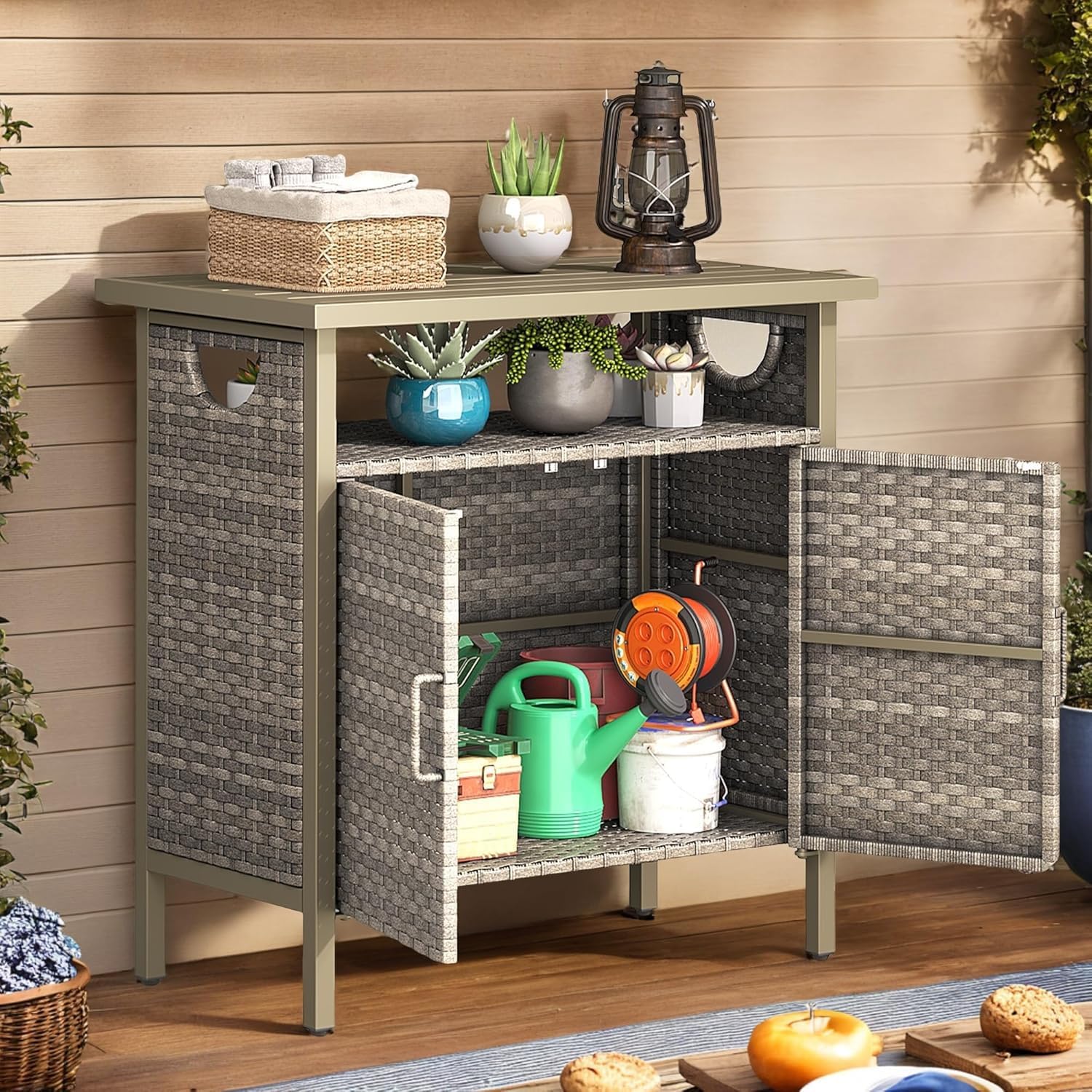 Amazon.com : DWVO Patio Storage Cabinet, Outdoor Buffet Cabinet with ...