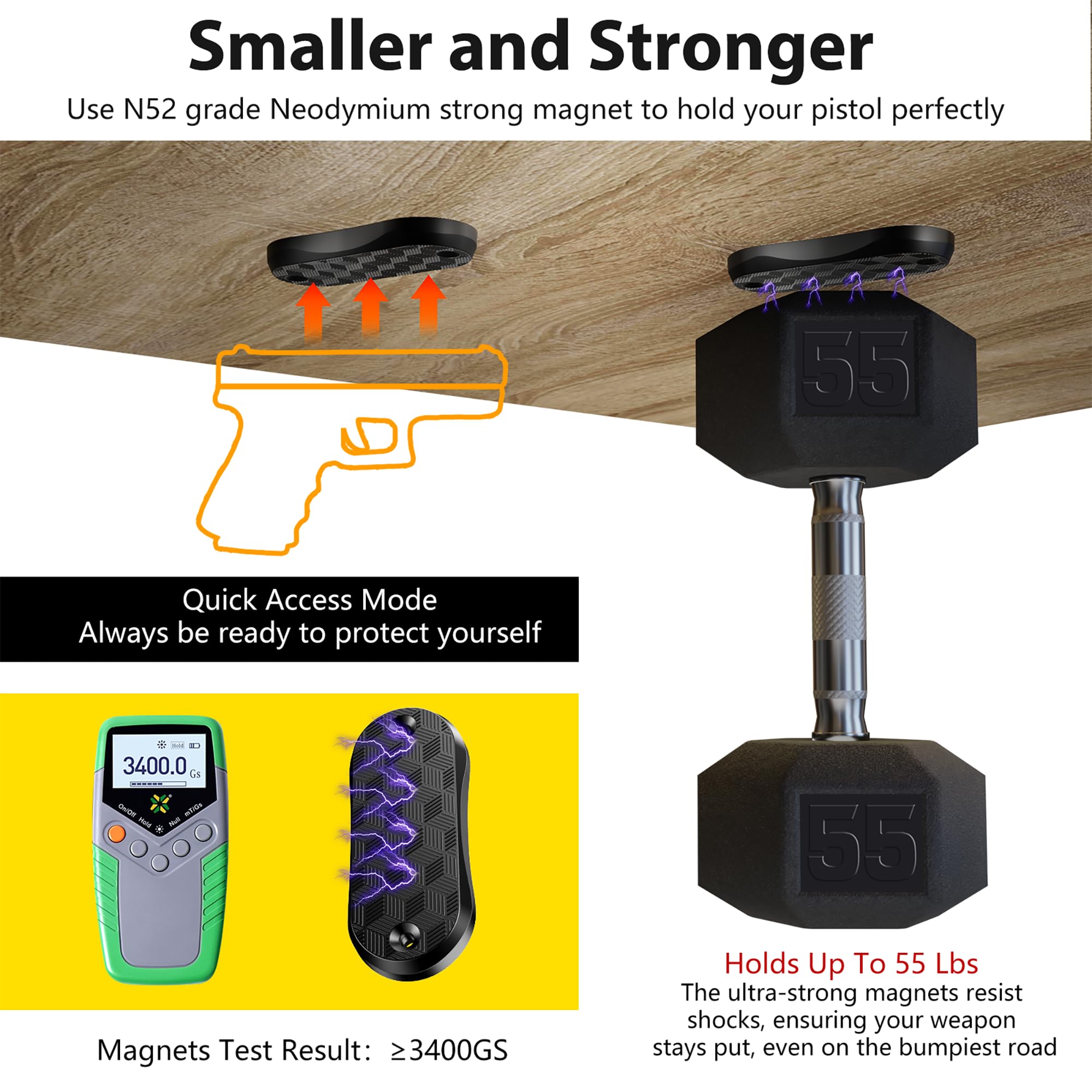 Snapklik.com : WITTO 2-Pack Gun Magnet Mount For Pistols, Rated To Hold ...