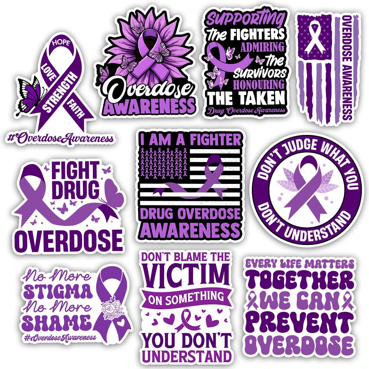 Amazon.com: TODOLIA (10Pcs-3in) Overdose Awareness Sticker Pack, Purple ...