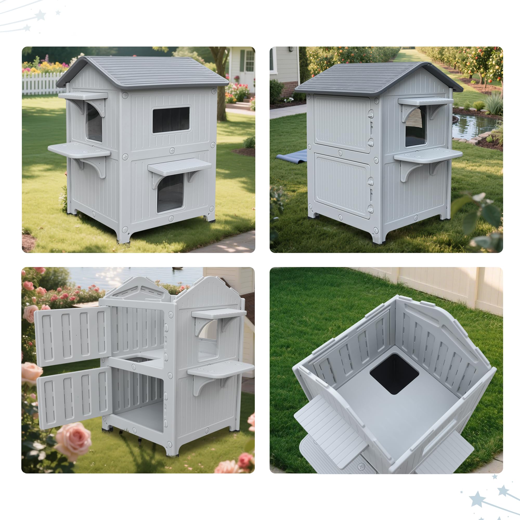 Snapklik.com : Plastic Outdoor Cat House Weatherproof For Feral Multi Cat, 2 Story Insulated ...