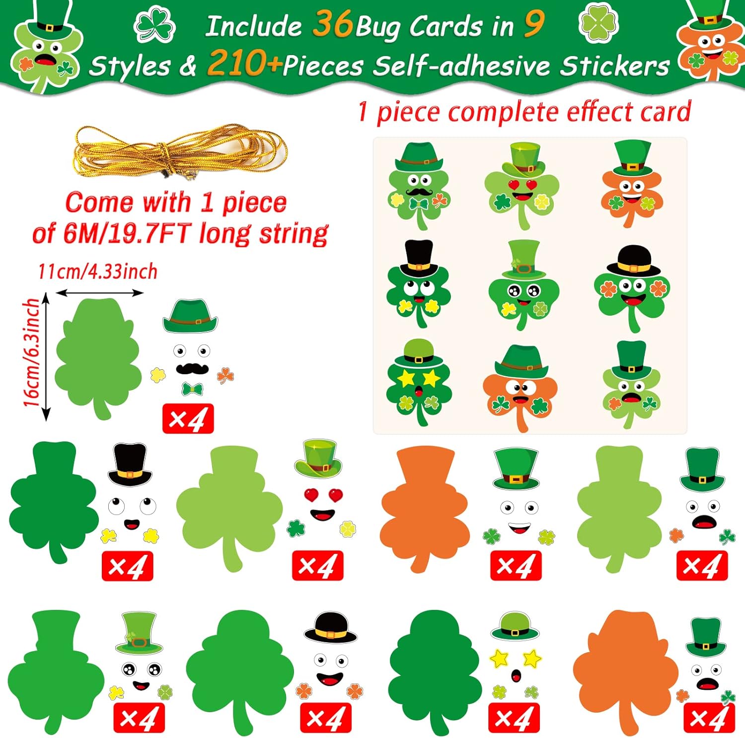 chiazllta Paquete de 36 kits de manualidades del día de San Patricio ...