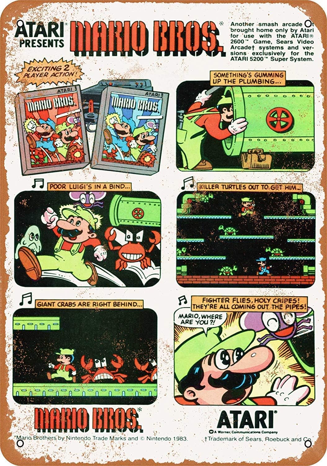 Amazon.com: Tin Sign 1984 Atari Presents Mario Bros. - Vintage Metal ...