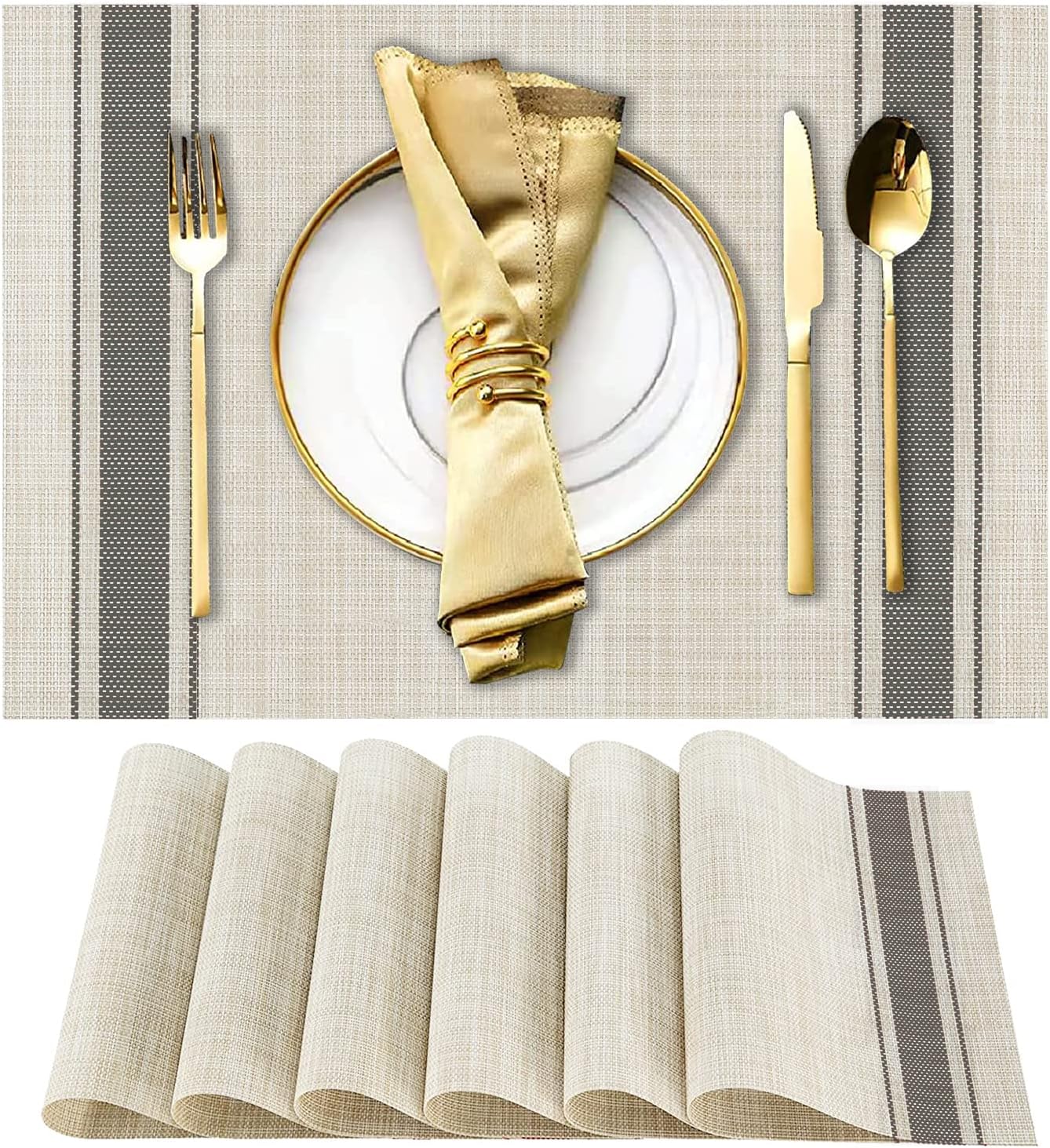 Amazon.com: DACHUI Placemats Set of 6, Soft & Elegant Woven Vinyl Place ...