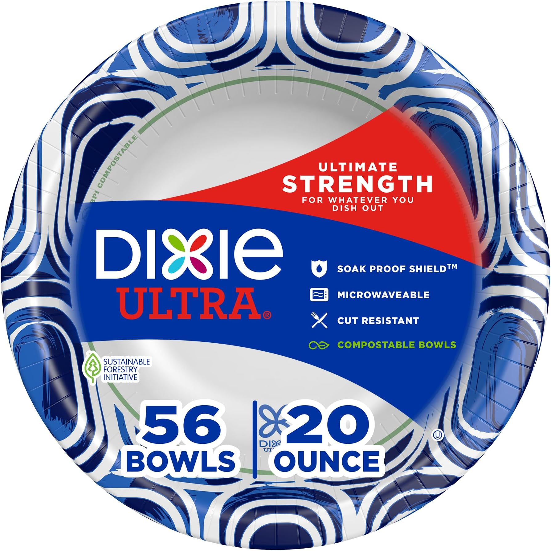 DIXIE ULTRA - Cuencos de papel, 20 onzas, 56 unidades, índigo/blanco ...