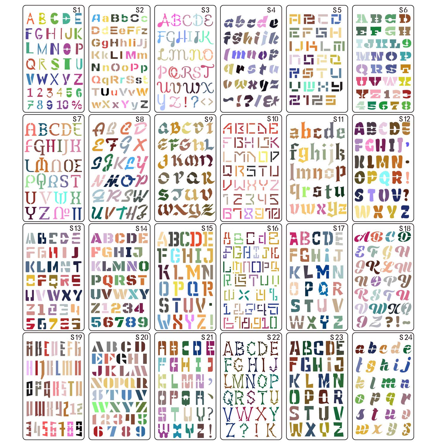 Letter Stencils For Painting 24 Pack Different Fonts Alphabet Number ...