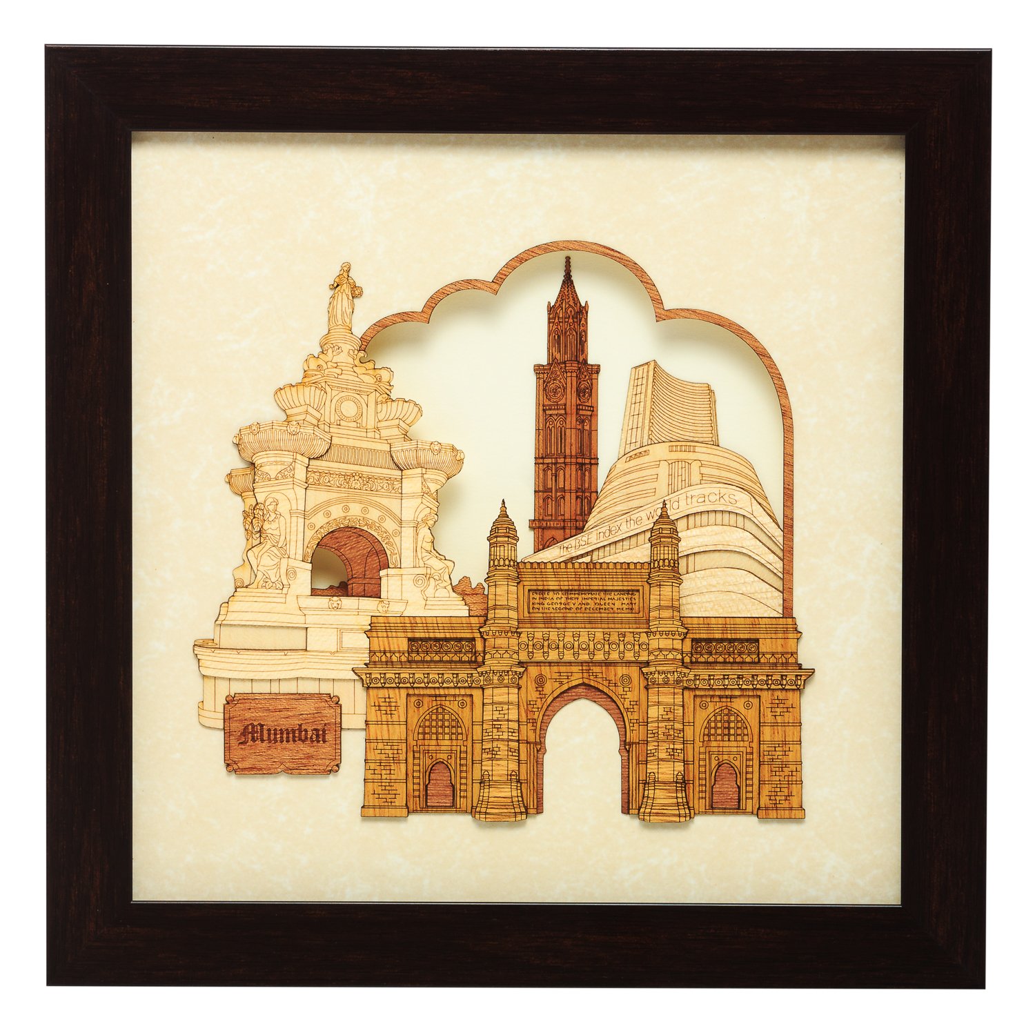 SRUJAN ART - Mumbai Monuments 10" x 10" - Natural Wood Art Picture ...