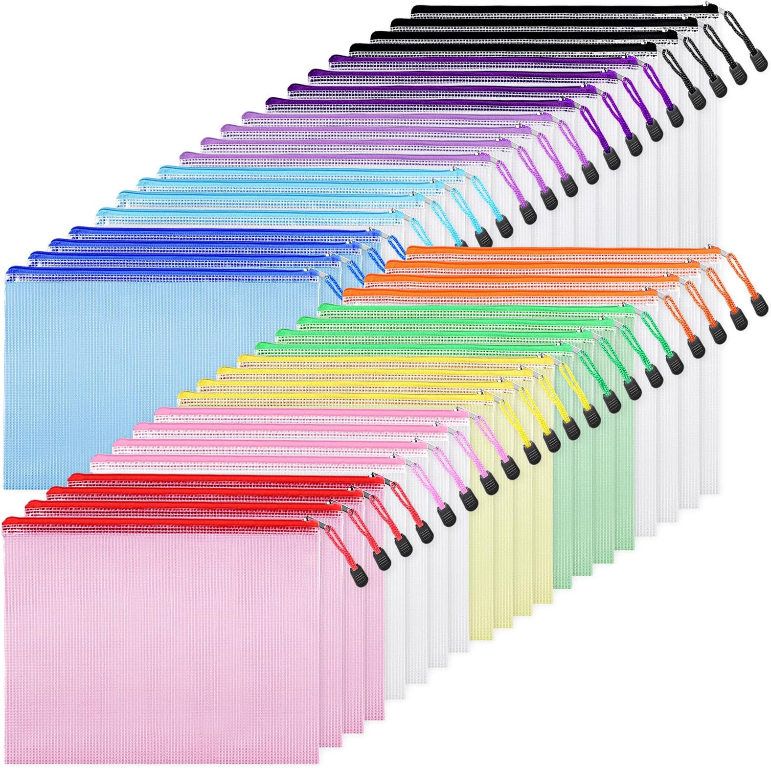 Amazon.com : EOOUT 60pcs Mesh Zipper Pouch, A4 Size, 12 colors Zipper ...