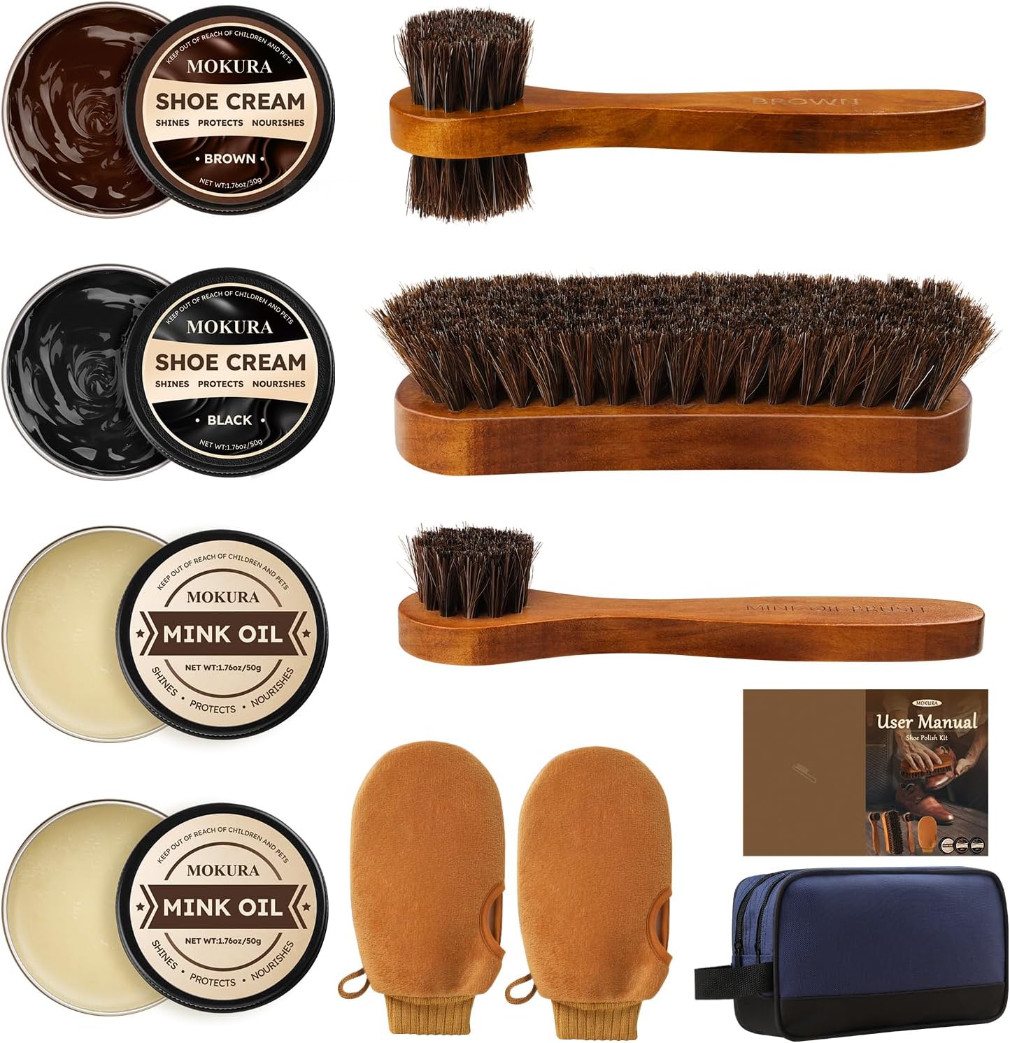 Amazon.com: MOKURA Shoe Polish Kit for Men Women, 11Pcs Shoe Shine Kits ...