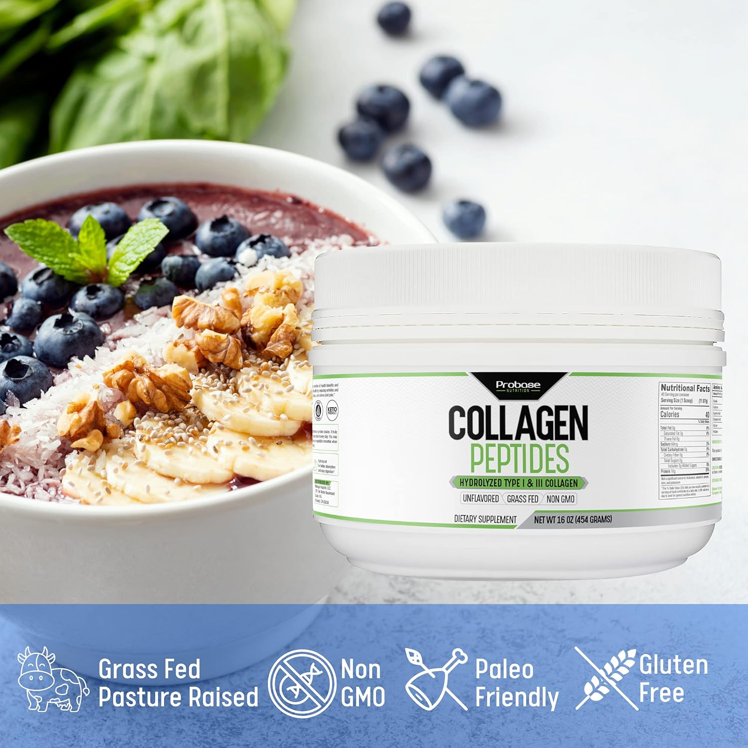 Buy Probase Nutrition Collagen Peptides Powder (Type I, III) for Skin ...
