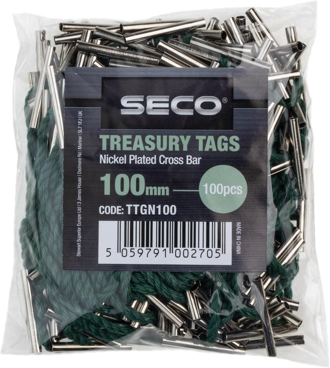 Seco Premium Nickel Plated Cross Bar Treasury Tags, 100mm, Pack of 100 ...