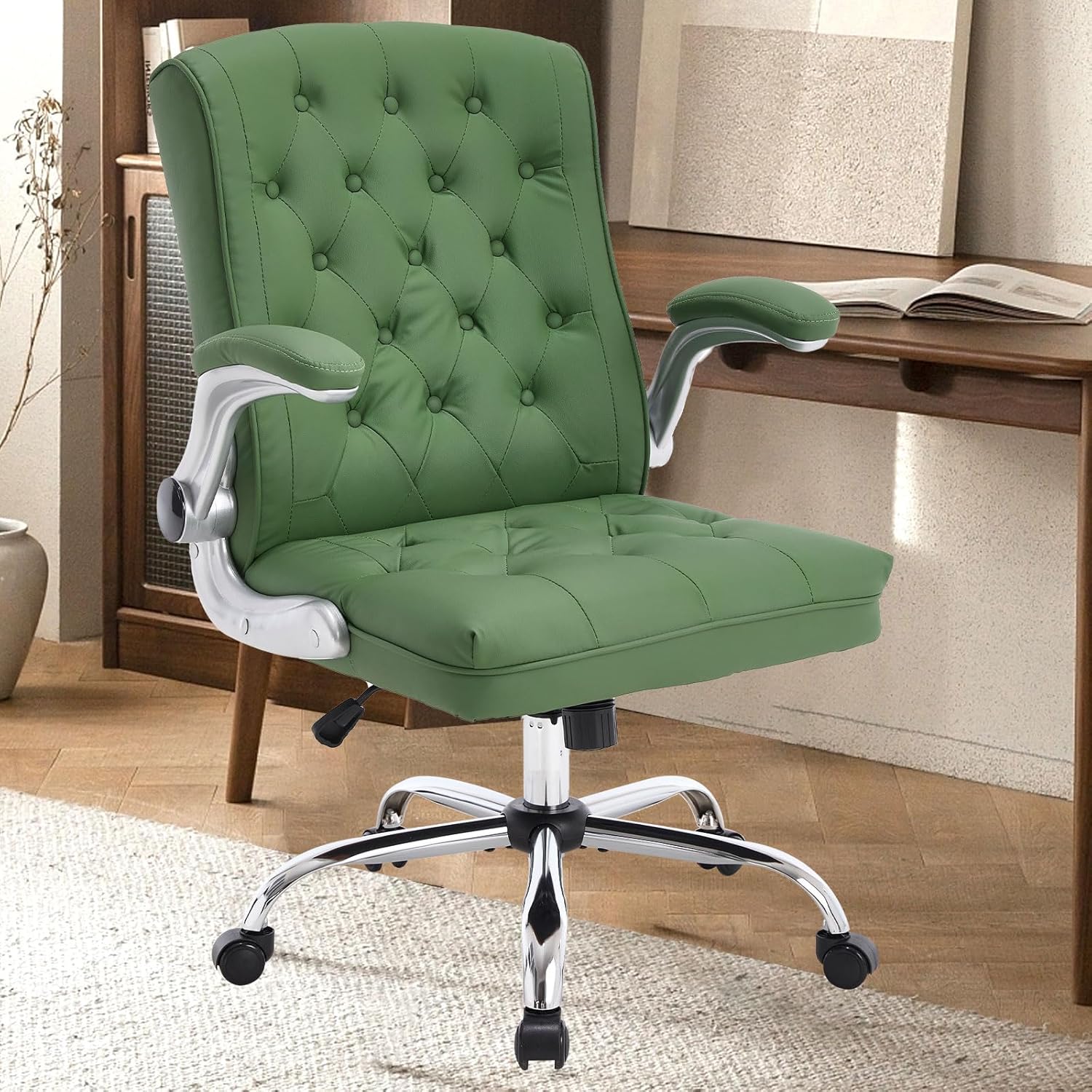 Amazon.com: Modern Leather Office Chair, Mid-Back Ergonomic Executive ...