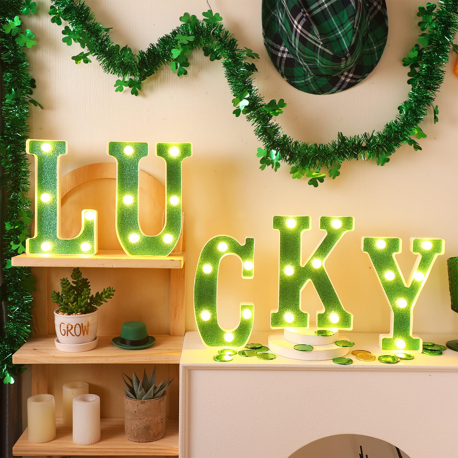 Amazon.com: VIHOSE 5 Pcs St. Patrick's Day LED Letter Lights Sign ...