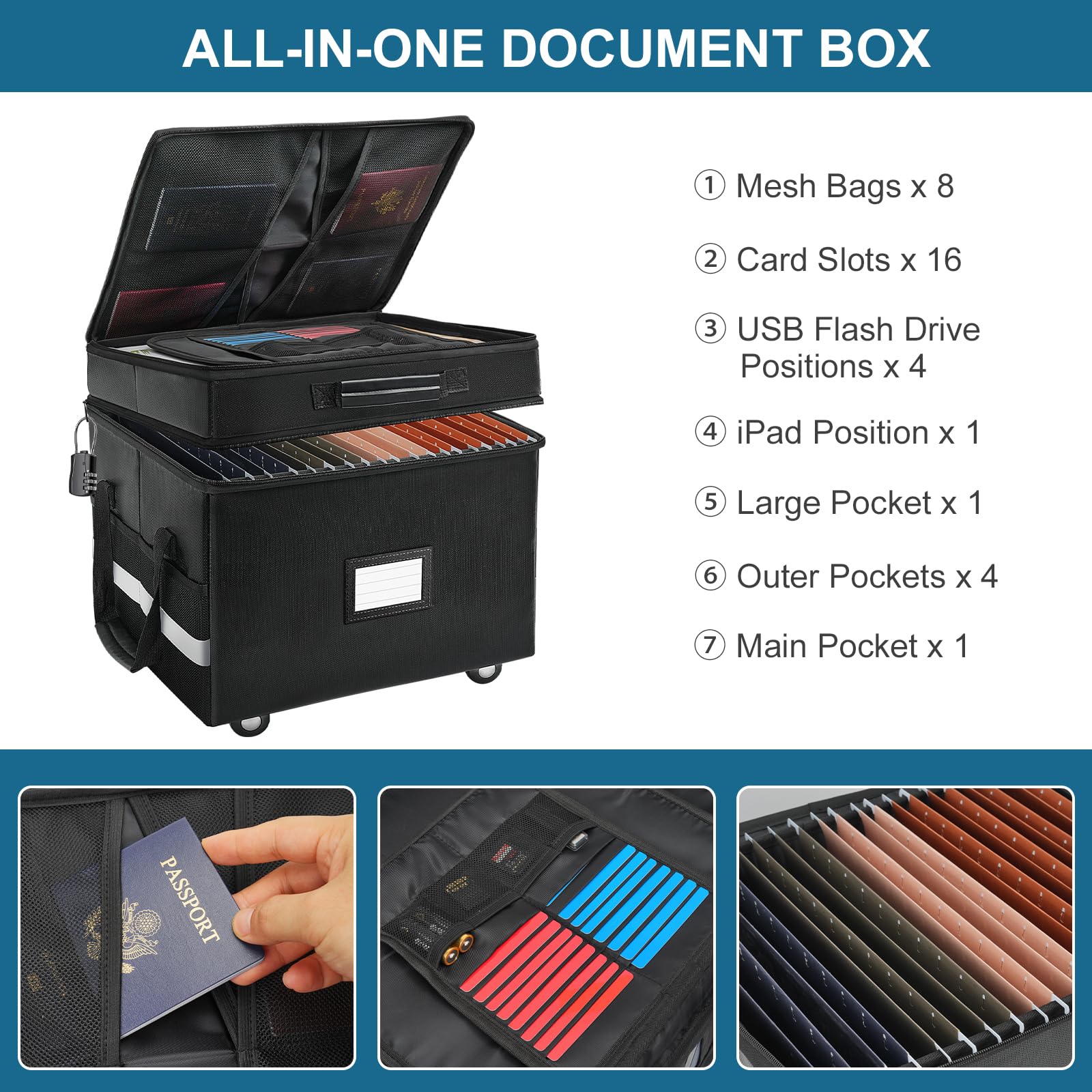 HAMOPY File Box with Lock, 2 Layers Detachable Fireproof Document Box ...