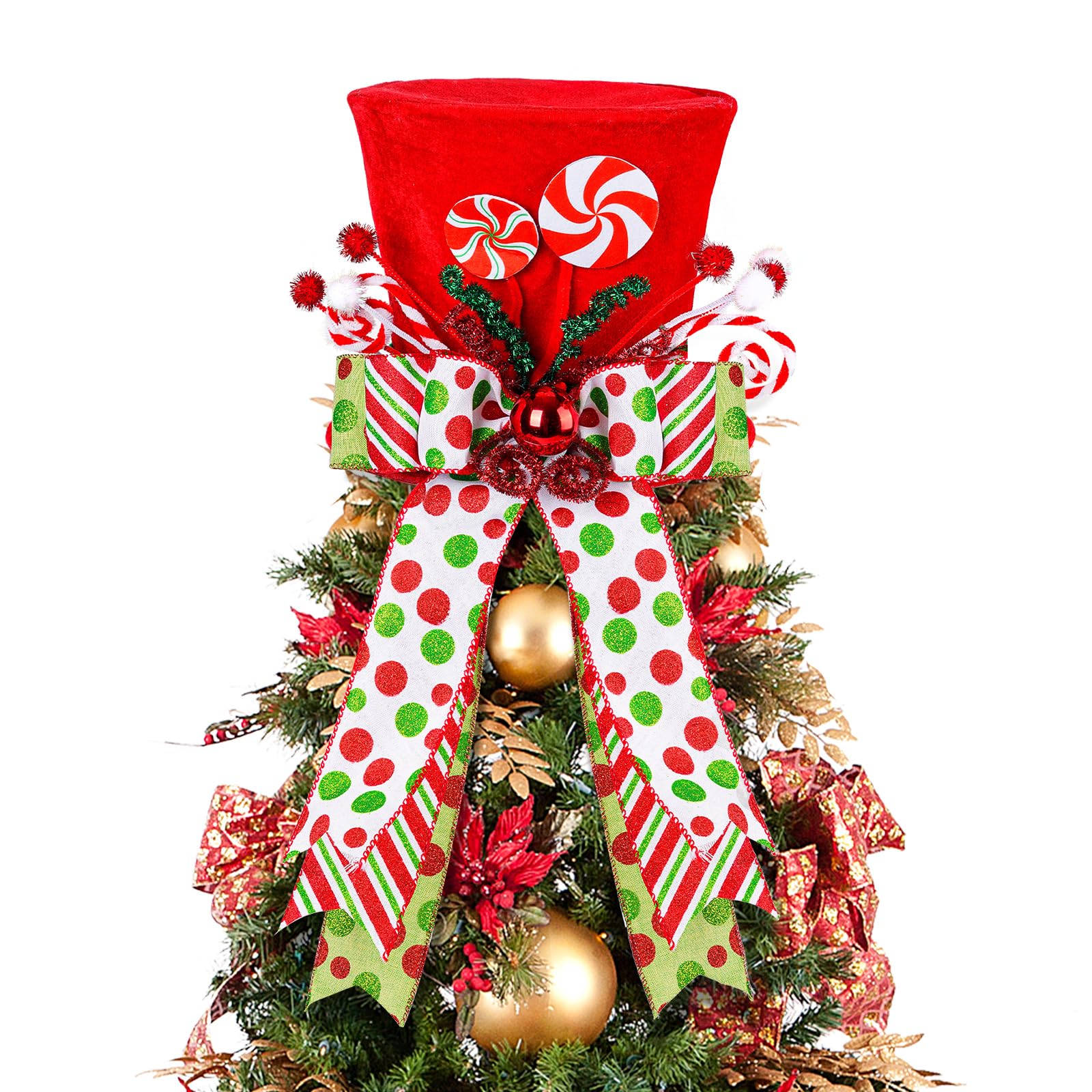 Amazon.com: CRCZK Candy Christmas Tree Topper Hat, Large Red Velvet Hat ...