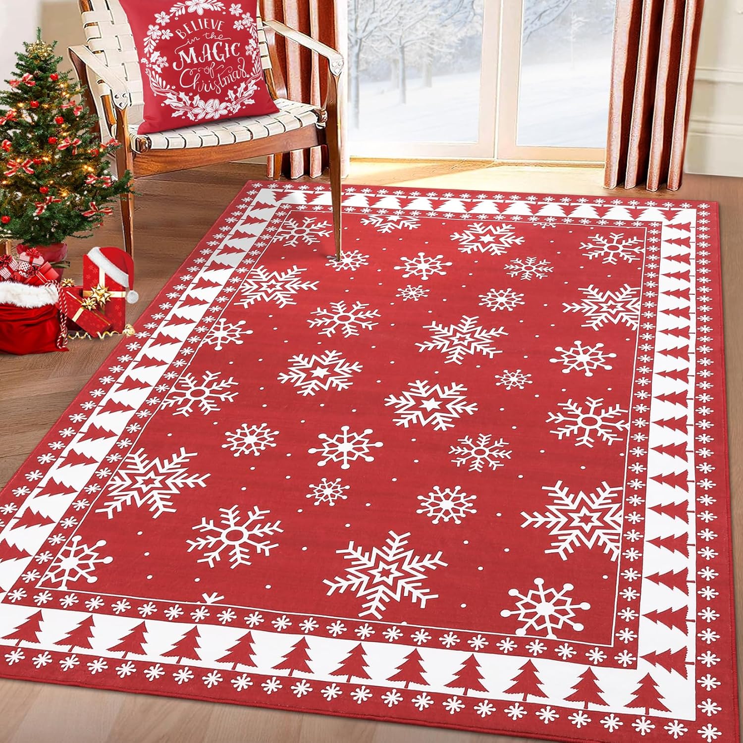 Amazon.com: CAROMIO Christmas Washable Area Rug Xmas Tree and Snowflake ...