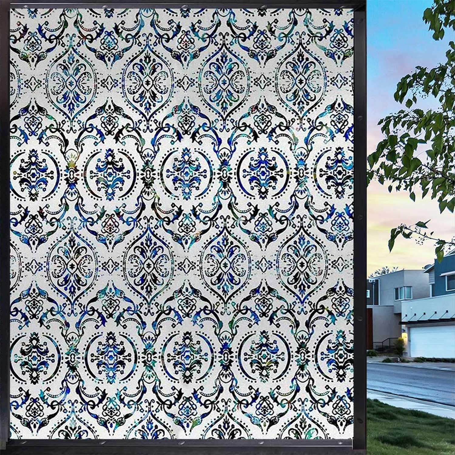 Amazon.com: Decorative Window Film for Privacy Damask Blue 3D Privacy ...