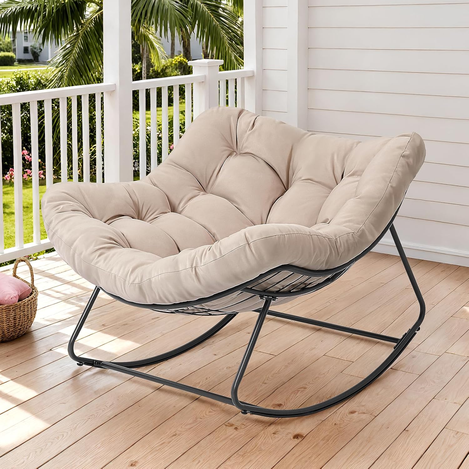 Amazon.com: ONBRILL Outdoor Papasan Rocking Chair, 450 lbs Oversized ...