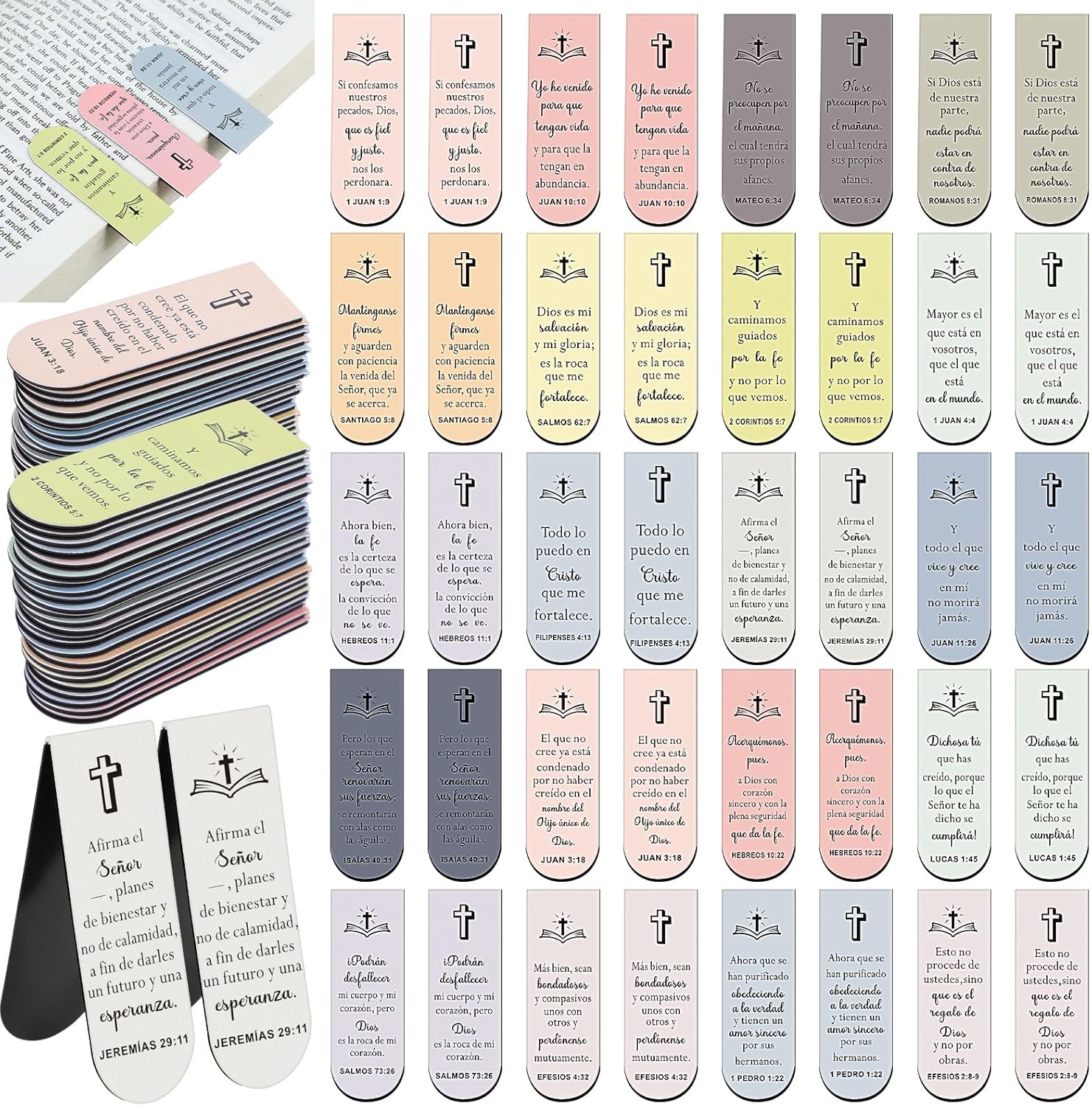 Amazon.com : Skyygemm 100 Pack Spanish Bible Verse Magnetic Bookmarks ...