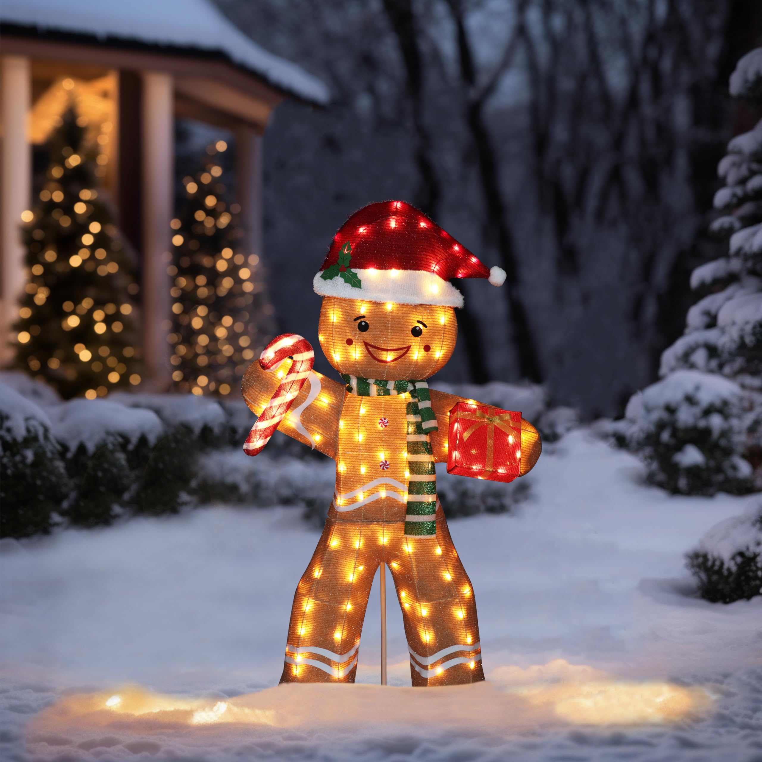 Amazon.com: Yardenaler 5FT Gingerbread Man with Candy Cane and Gift Box ...