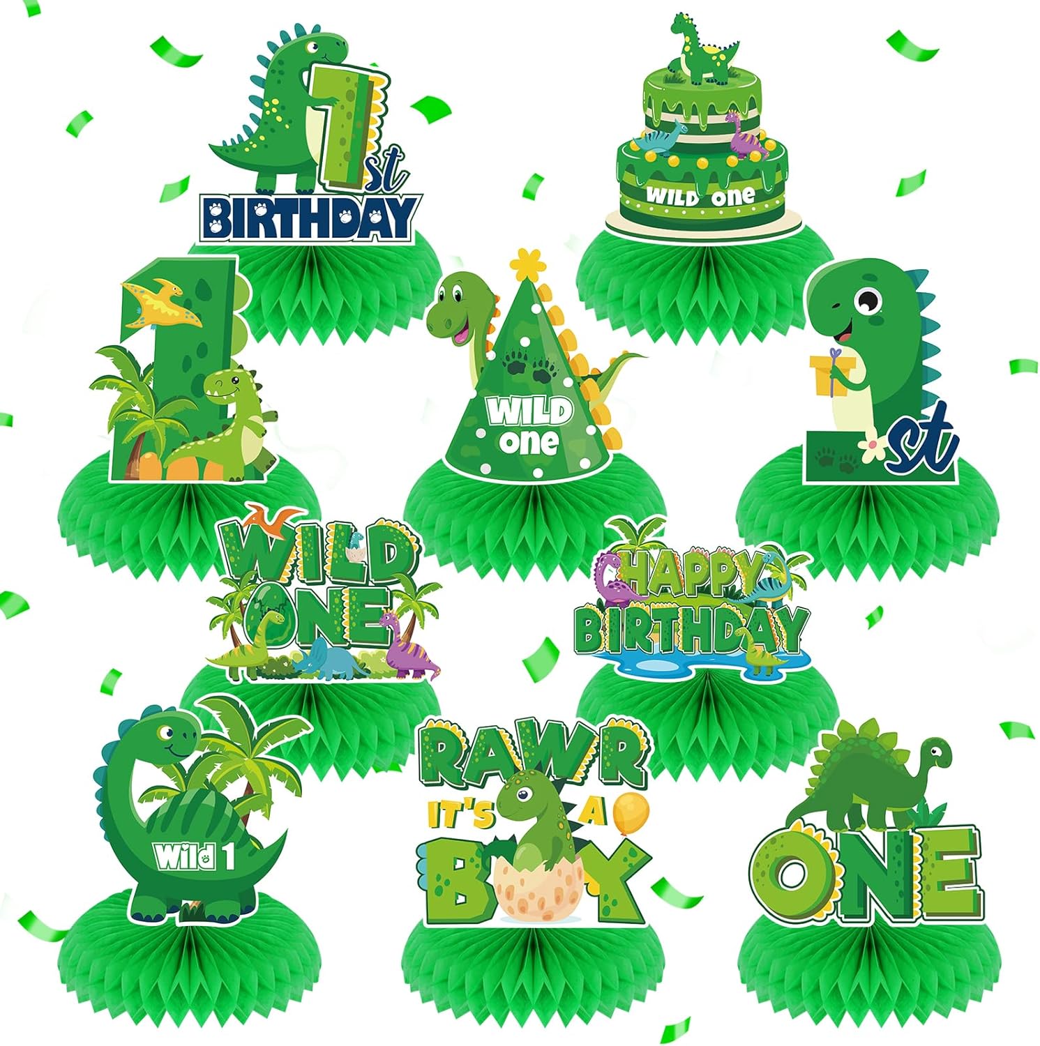Amazon.com: Dinosaur 1st Birthday Decorations for Kids 10 Pcs Green ...