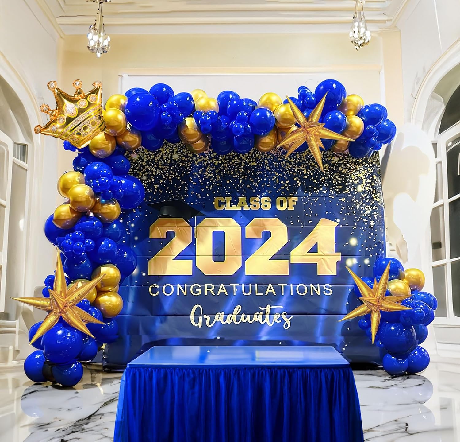 Amazon.com: FROUFING Royal Blue and Gold Graduation Balloon Garland ...