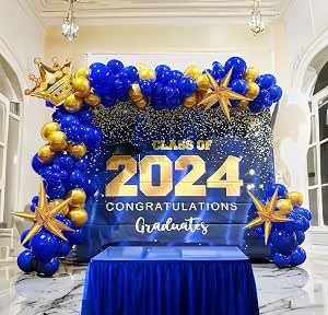 Amazon.com: FROUFING Royal Blue and Gold Graduation Balloon Garland ...