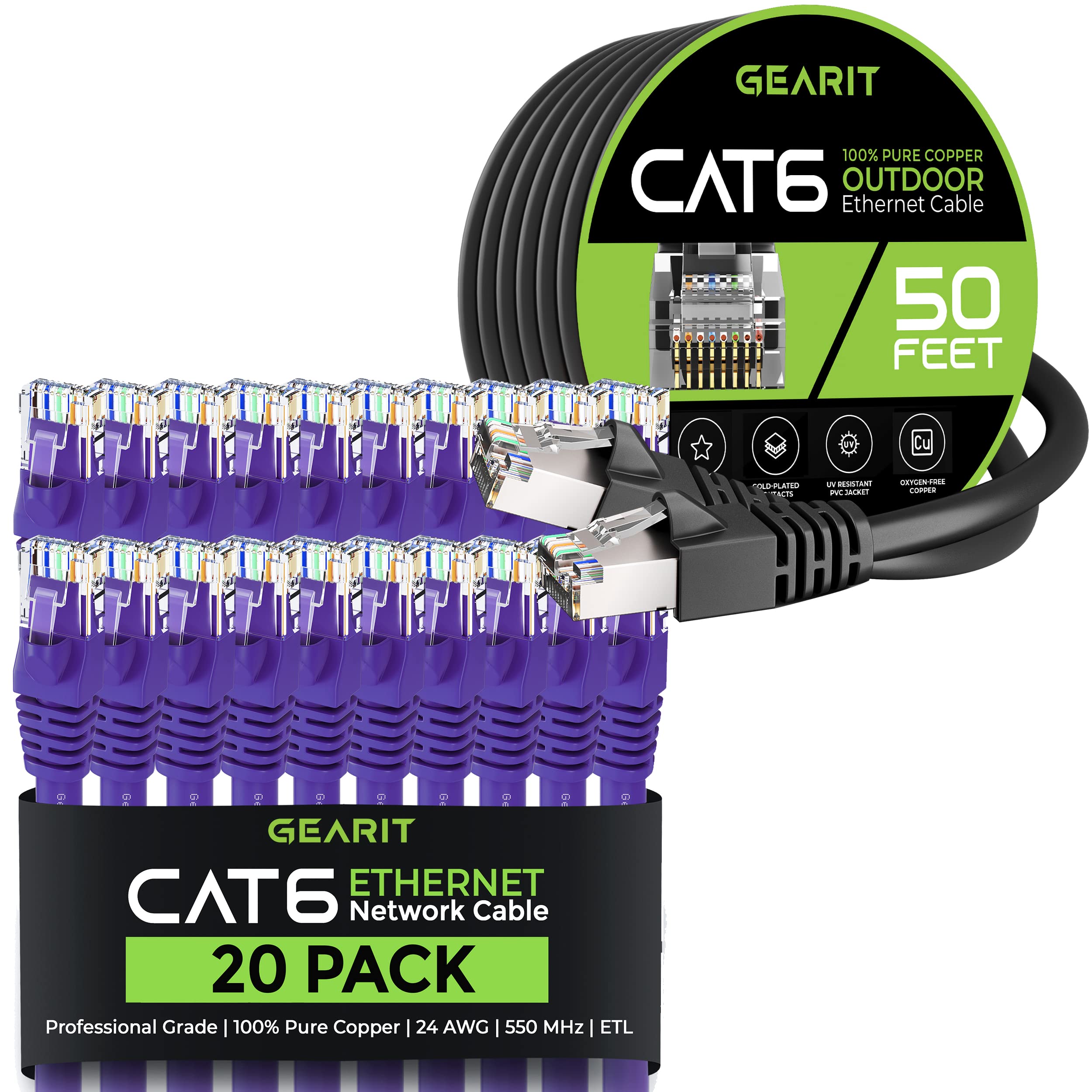 Amazon.com: GearIT 20Pack 1ft Cat6 Ethernet Cable & 50ft Cat6 Cable ...