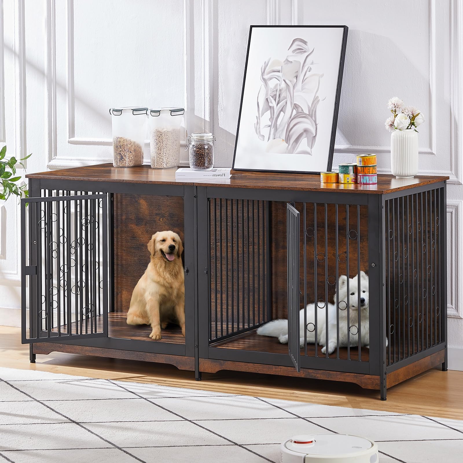 Amazon.com: YITAHOME Double Dog Crate Furniture 94.5 inch with Feeder ...