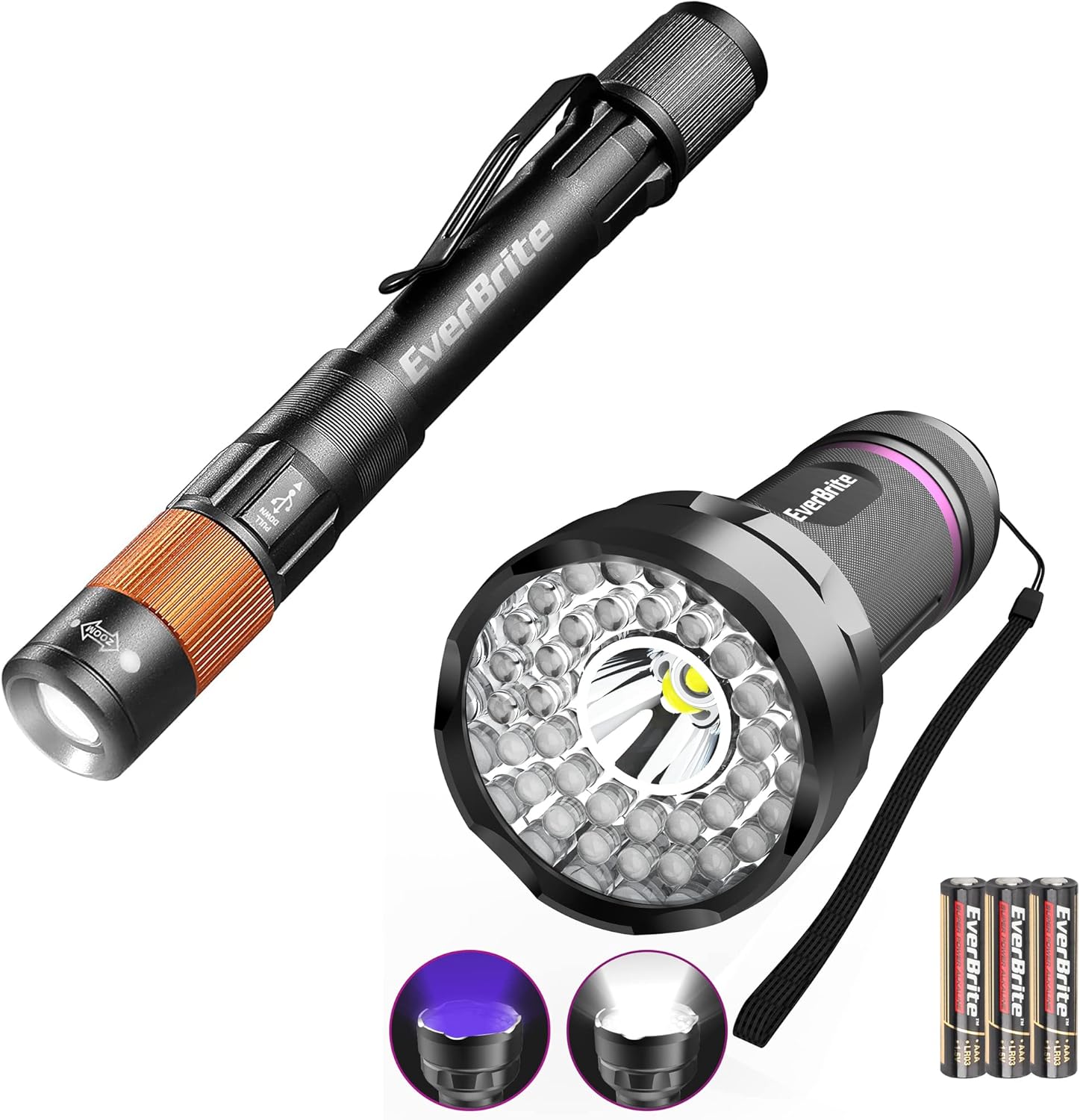 EverBrite Rechargeable Pen Light and LED UV and White Light Flashlight ...