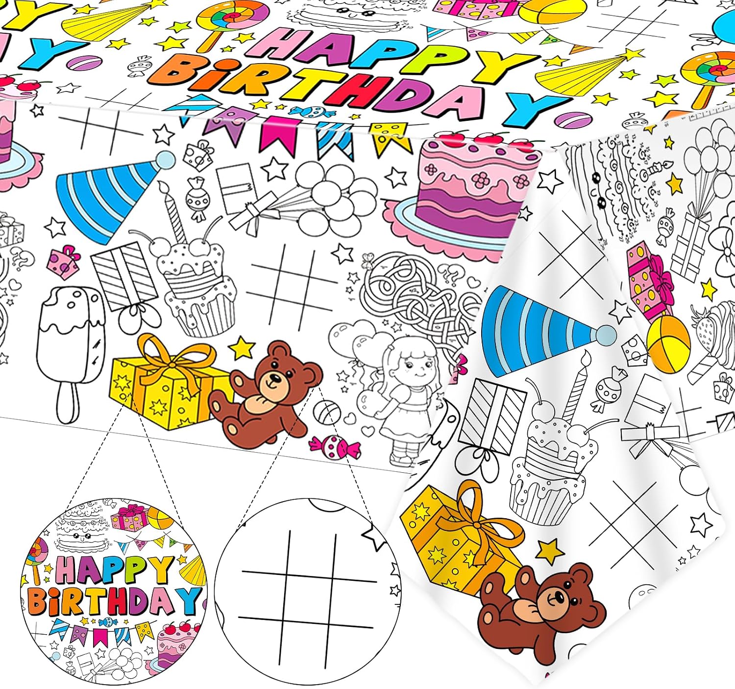Amazon.com: Qyeahkj Giant Happy Birthday Coloring Tablecloth Large ...