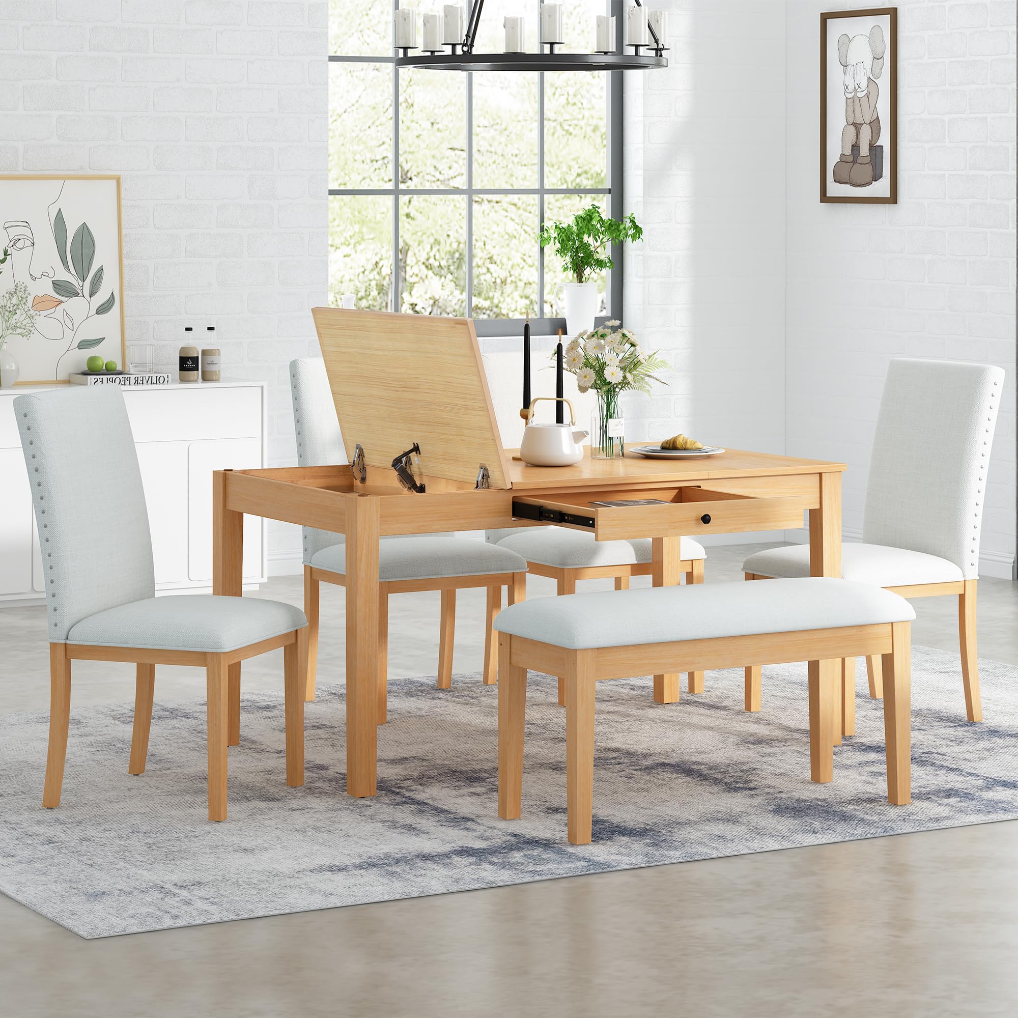 Amazon.com - Dining Table Set for 6 with Storage Bench 6-Piece Dining ...