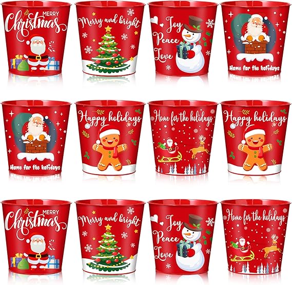 Amazon.com: Sliner 12 Pcs Christmas Metal Buckets Christmas Mini Santa ...