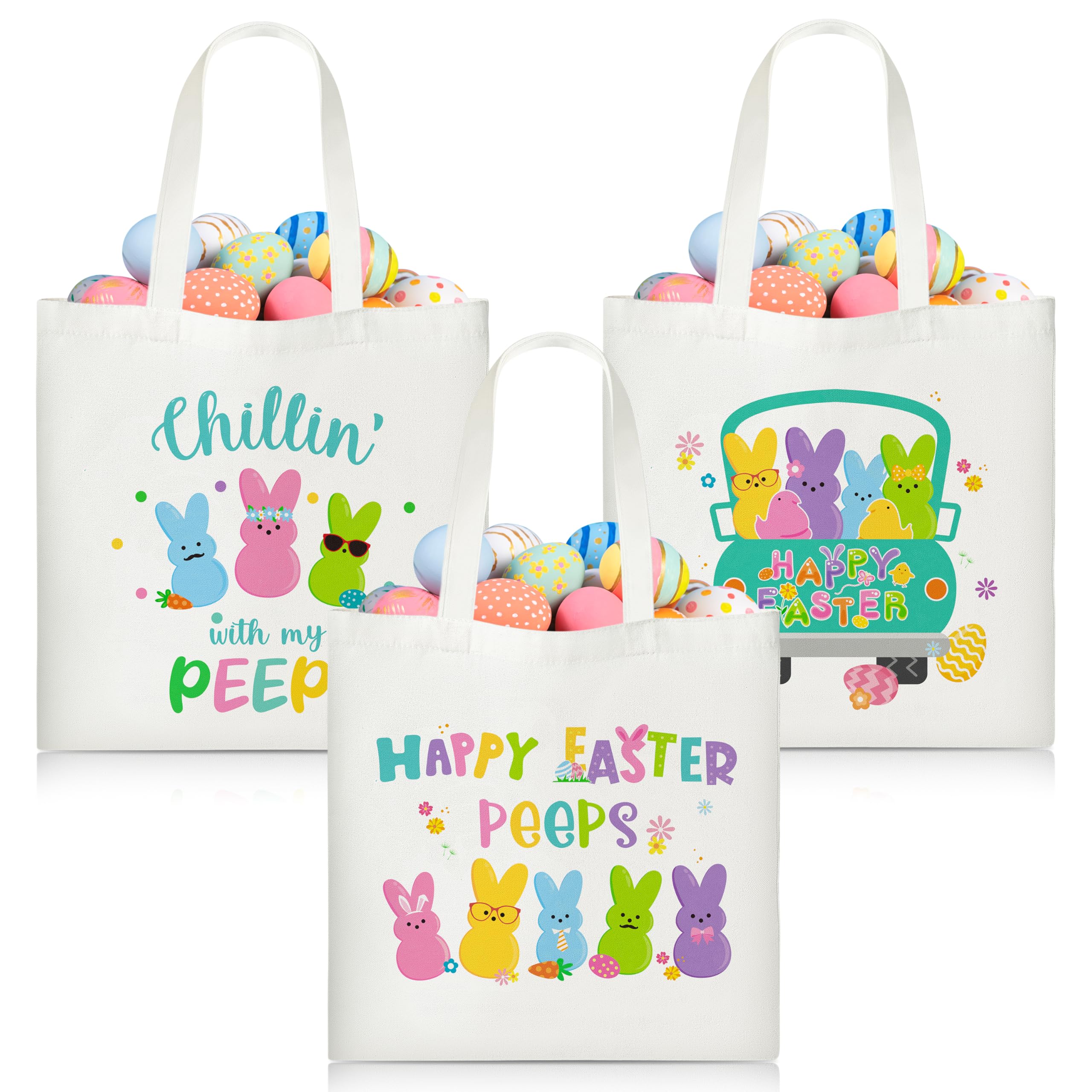 Amazon.com: Laffact Large Easter Canvas Bags - 3Pcs Happy Easter ...