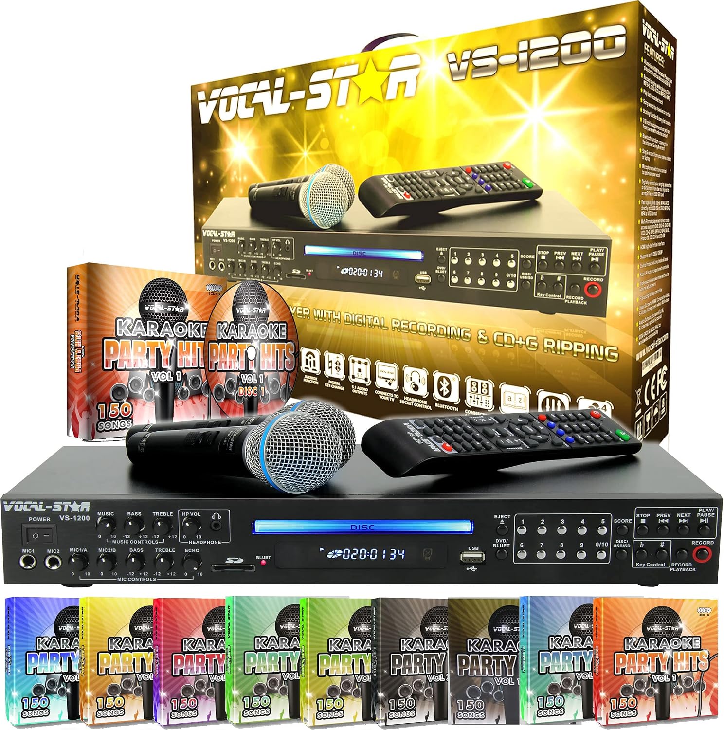 Vocal-Star Karaoke Machine with Microphones, Bluetooth, Party Songs ...