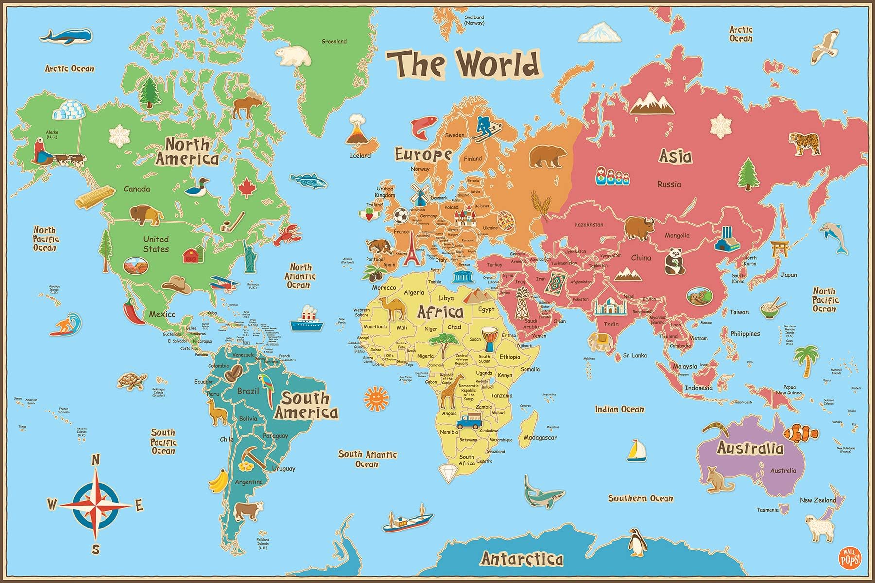 Wallpops Self Adhesive Kids World Map : Amazon.co.uk: Baby Products