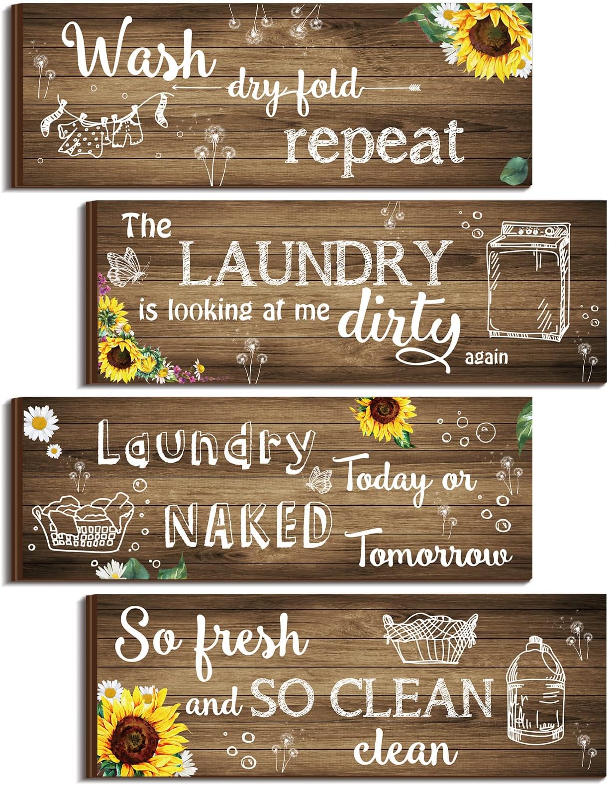 Amazon.com: 4 Pcs Sunflower Laundry Wall Decor Rustic Vintage Butterfly ...