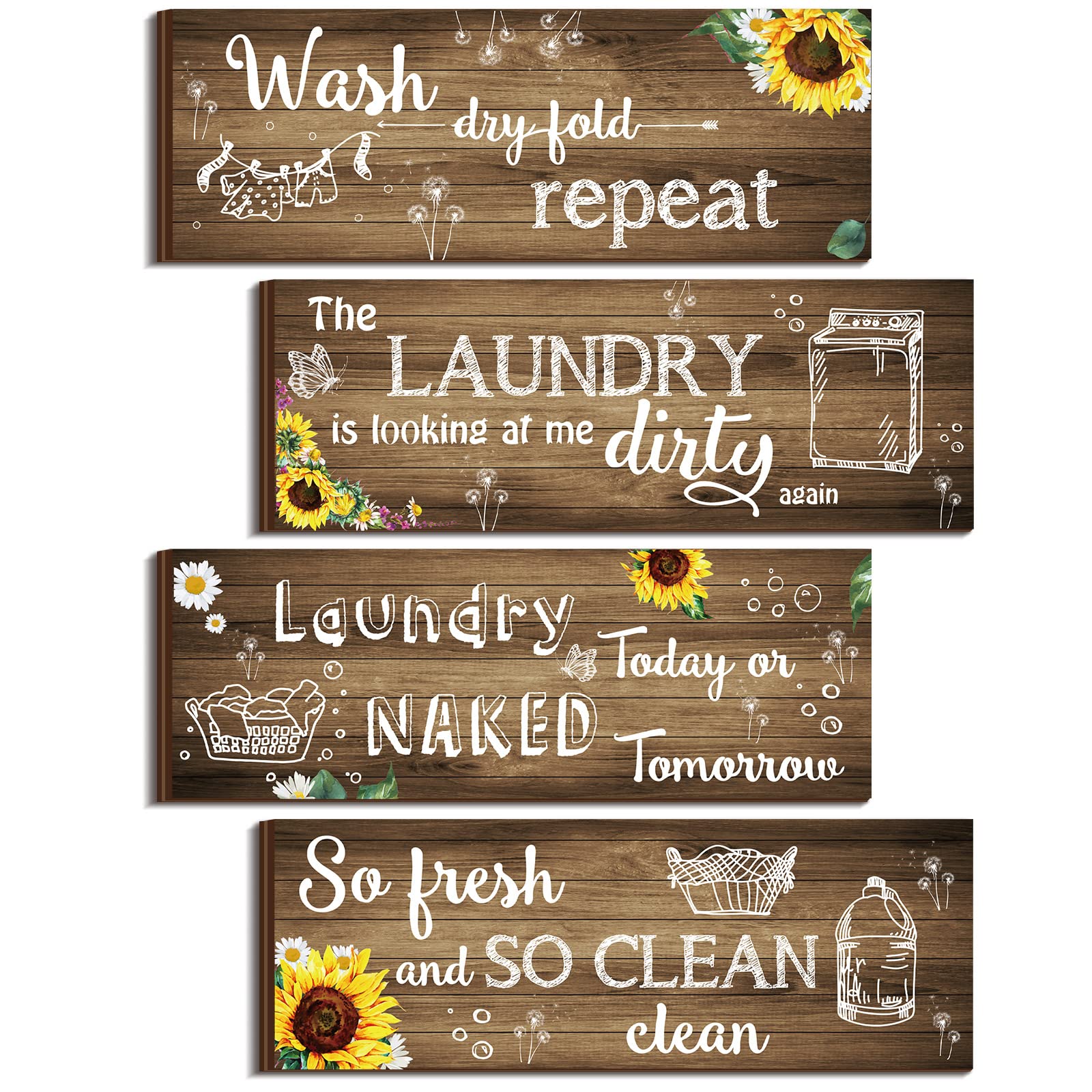 Amazon.com: 4 Pcs Sunflower Laundry Wall Decor Rustic Vintage Butterfly ...