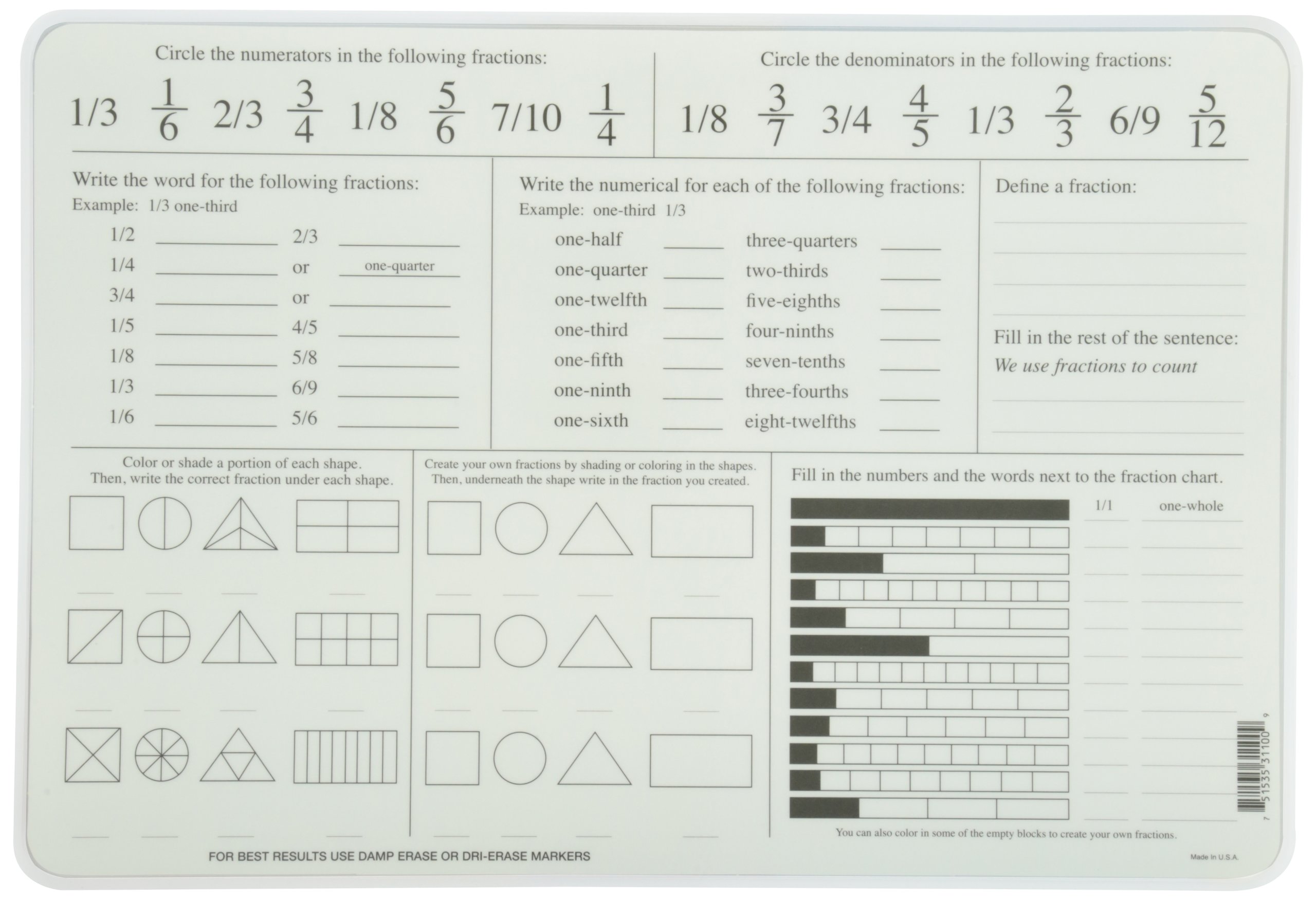 Snapklik.com : Painless Learning Fractions Placemat