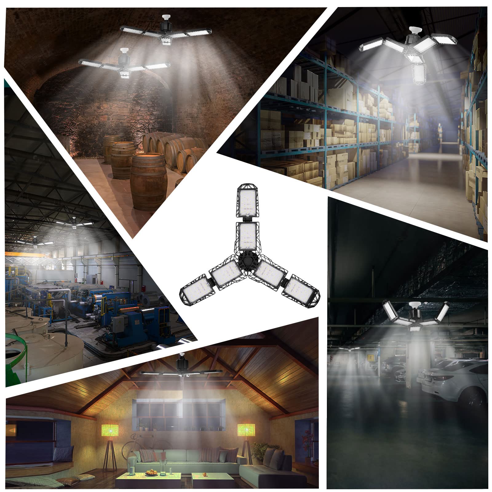 Snapklik.com : LED Garage Light, 120W, 12000LM, 3+3 Adjustable Panels ...