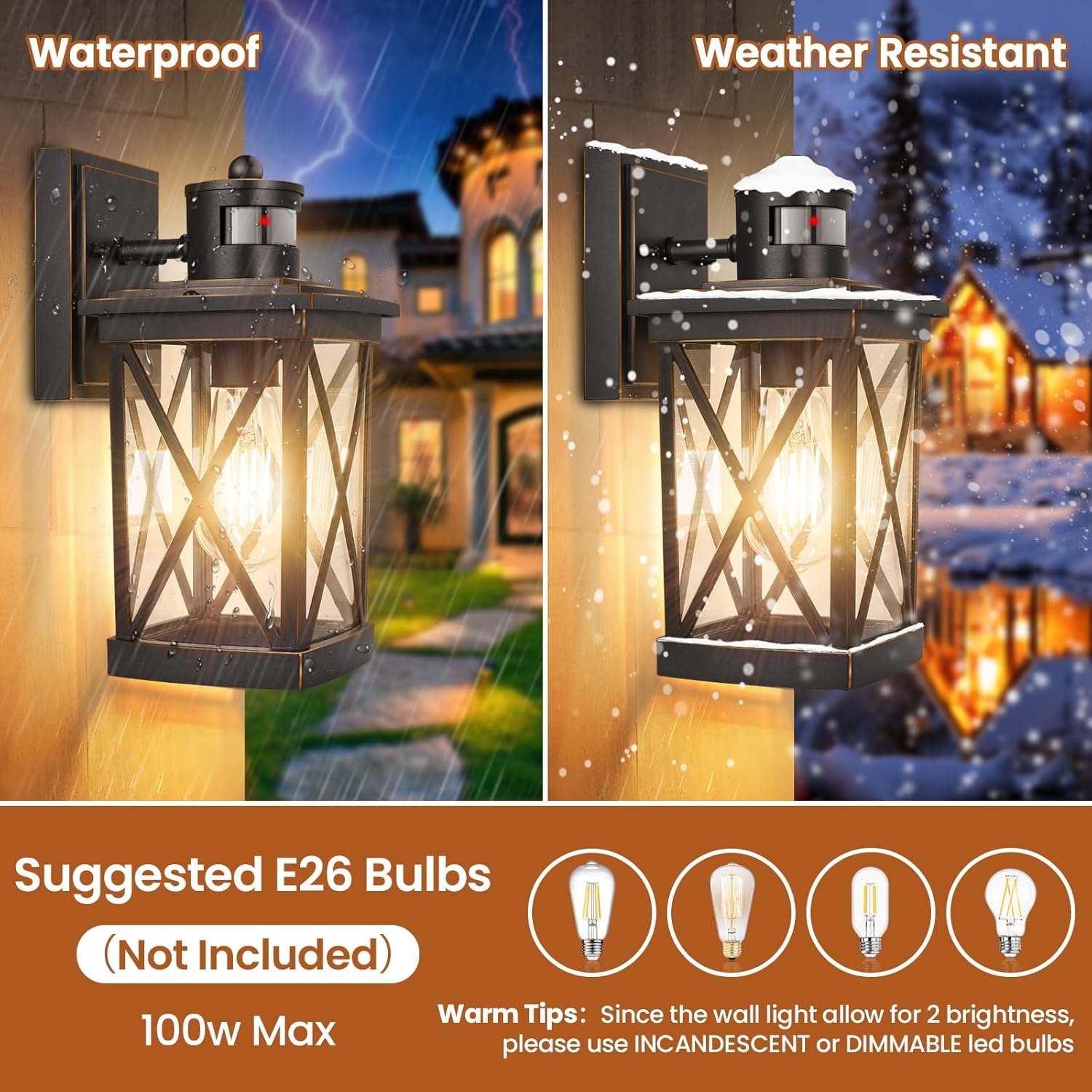 TOBUSA Sensor Outdoor Wall Lanterns (2-Pack), Waterproof, Oil Rubbed ...