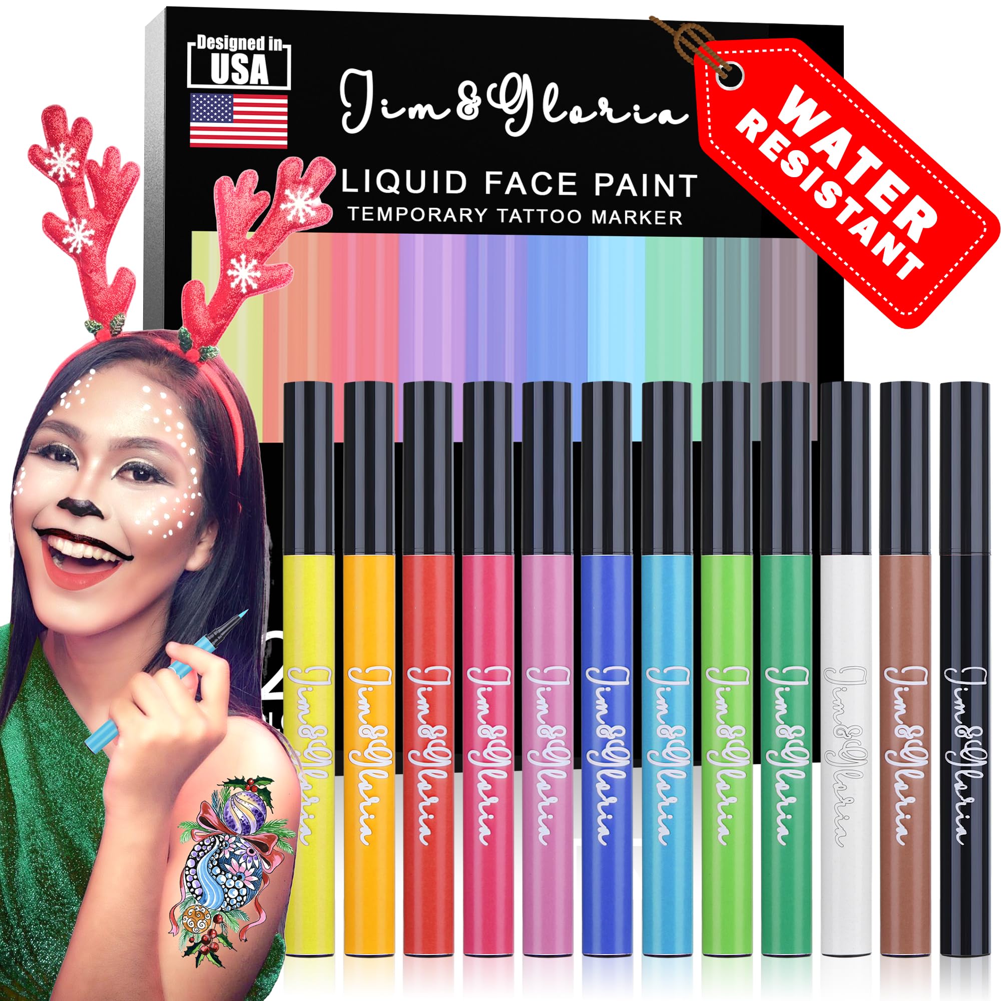 Amazon.com: Jim&Gloria Water Resistant Face Paint Temporary Tattoo ...