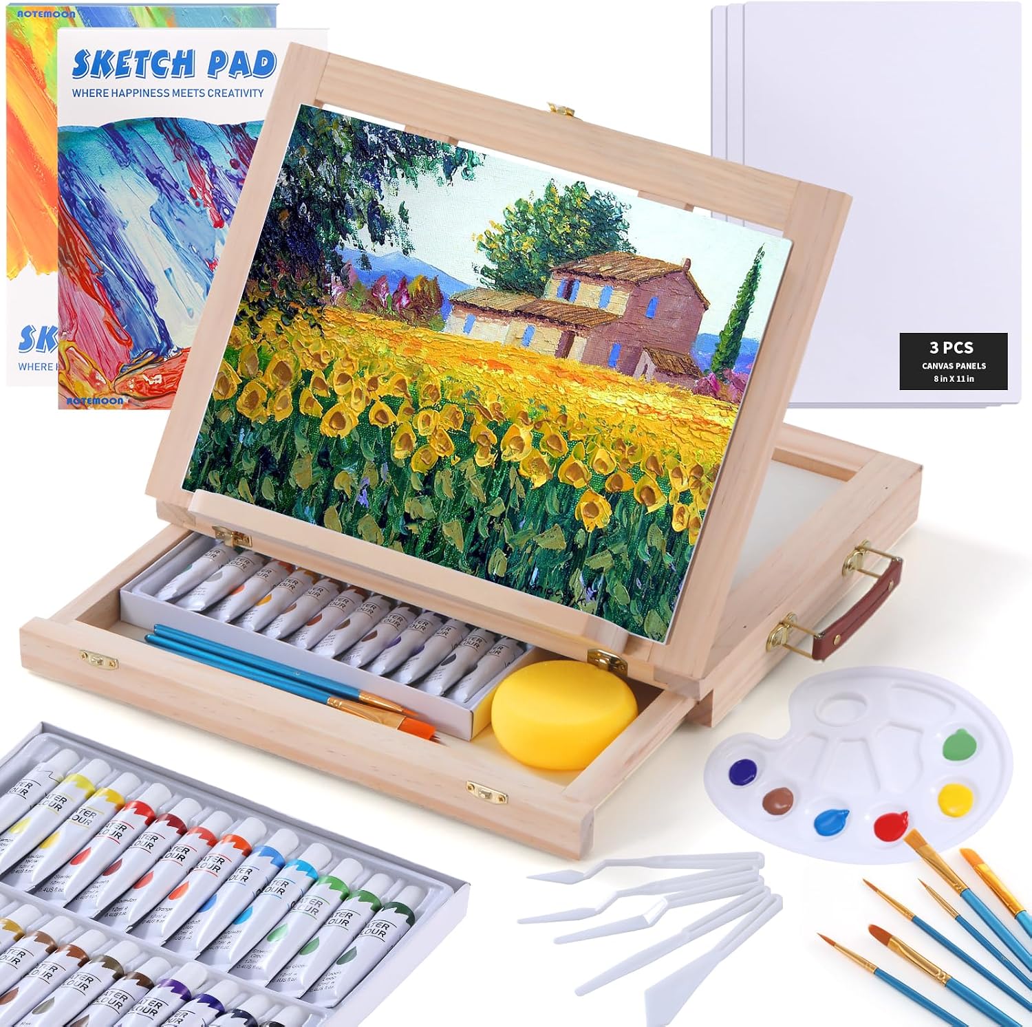 Amazon.com: 54 Pieces Watercolor Paint Set with Tabletop Easel Stand ...